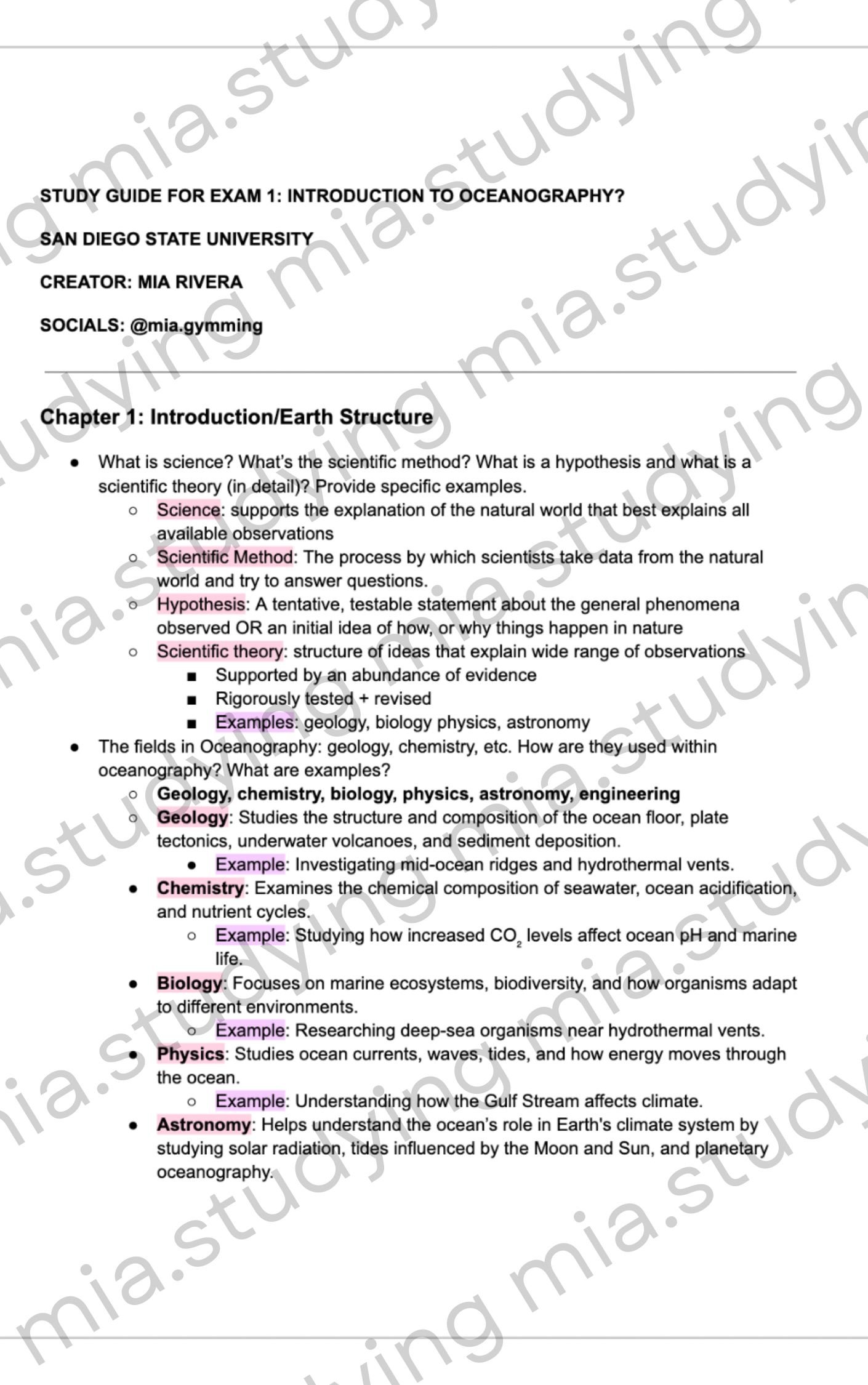 STUDY GUIDE FOR EXAM 1: INTRODUCTION TO OCEANOGRAPHY - Payhip