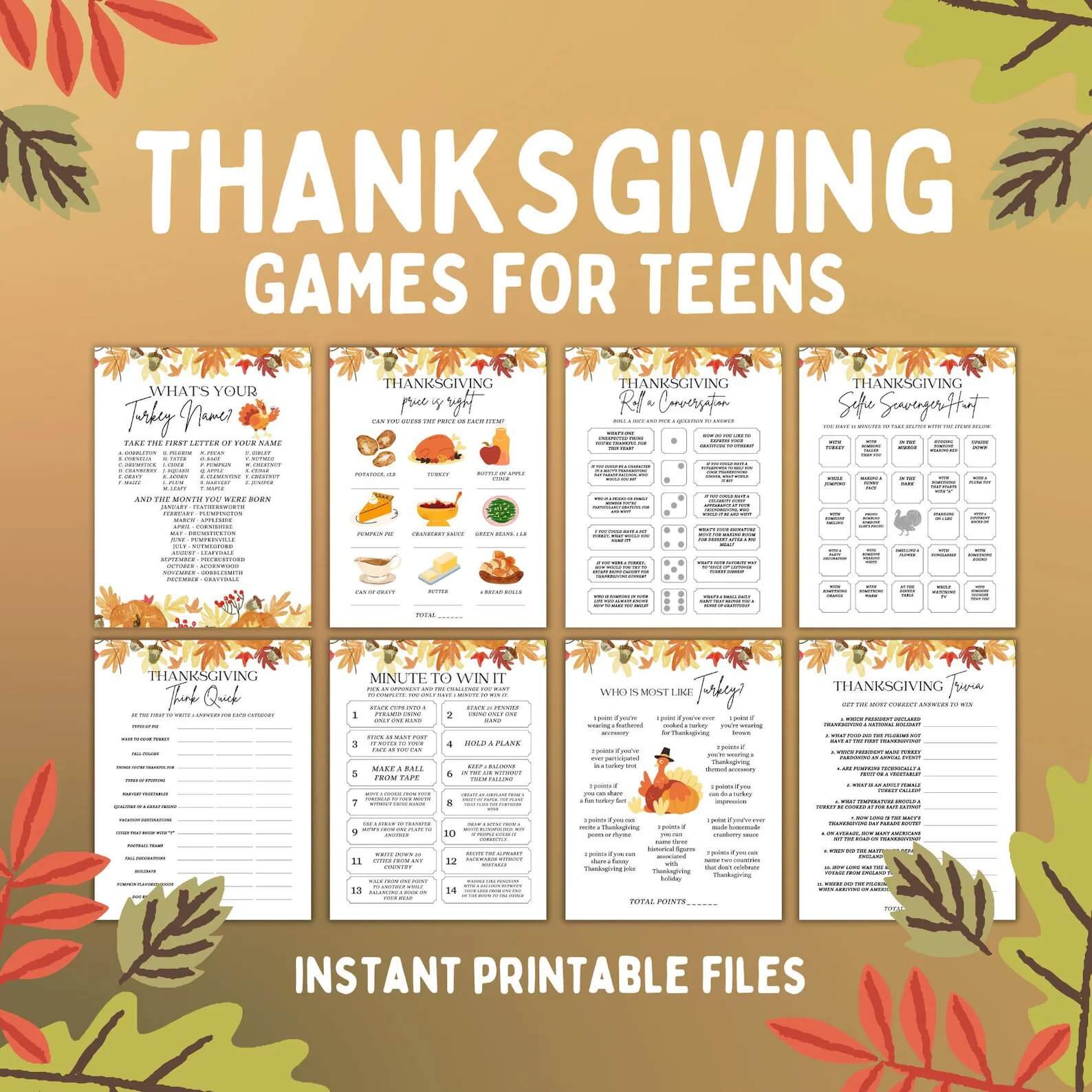 Thanksgiving Games for Teens Bundle – 10 Printable Fun & Engaging ...