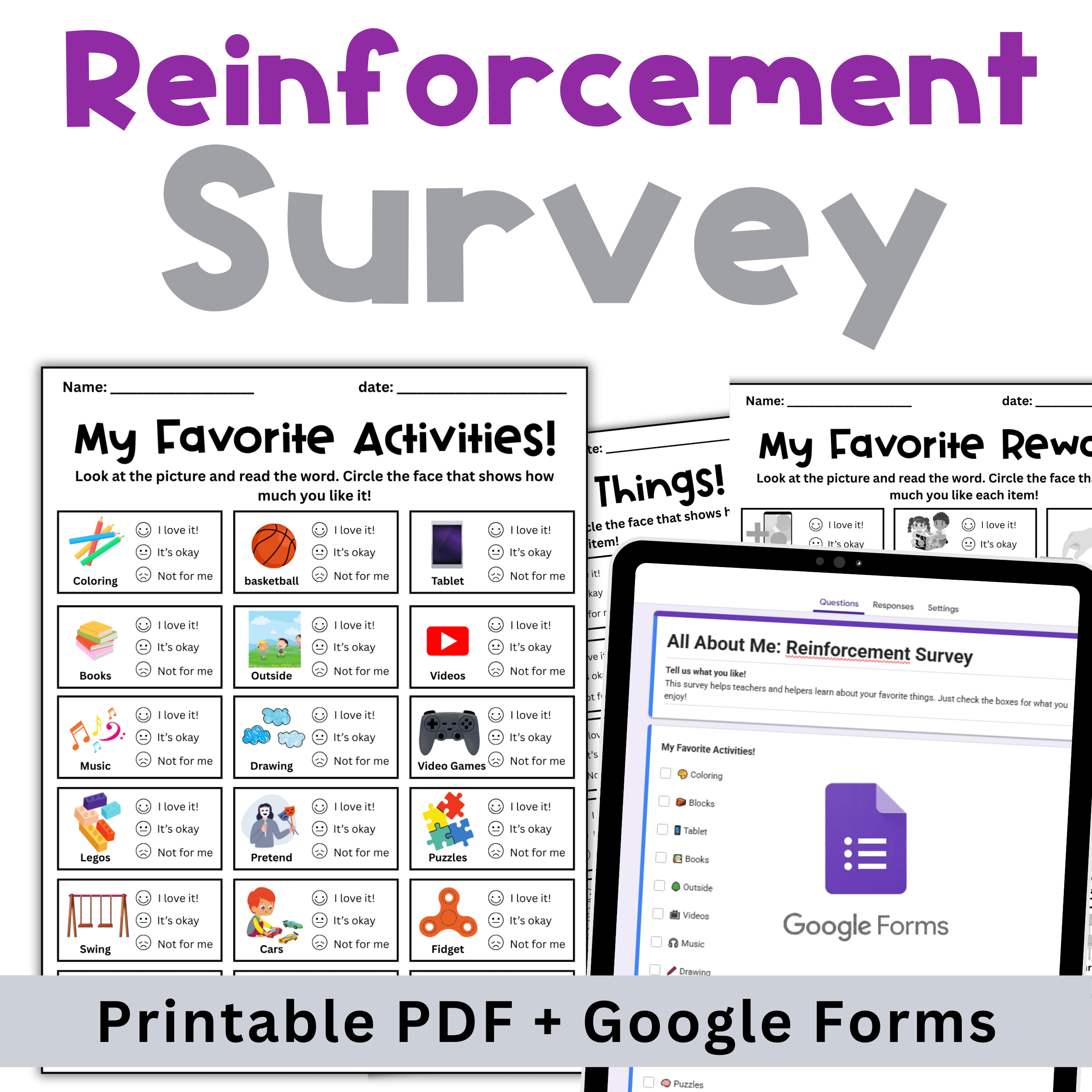 Reinforcement Survey for Student with Pictures Special Education Google ...