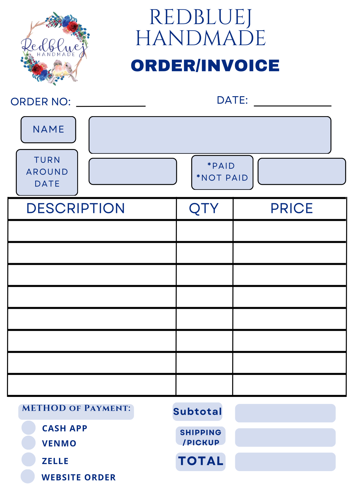 EDITABLE- ORDER/INVOICE FORM - Payhip