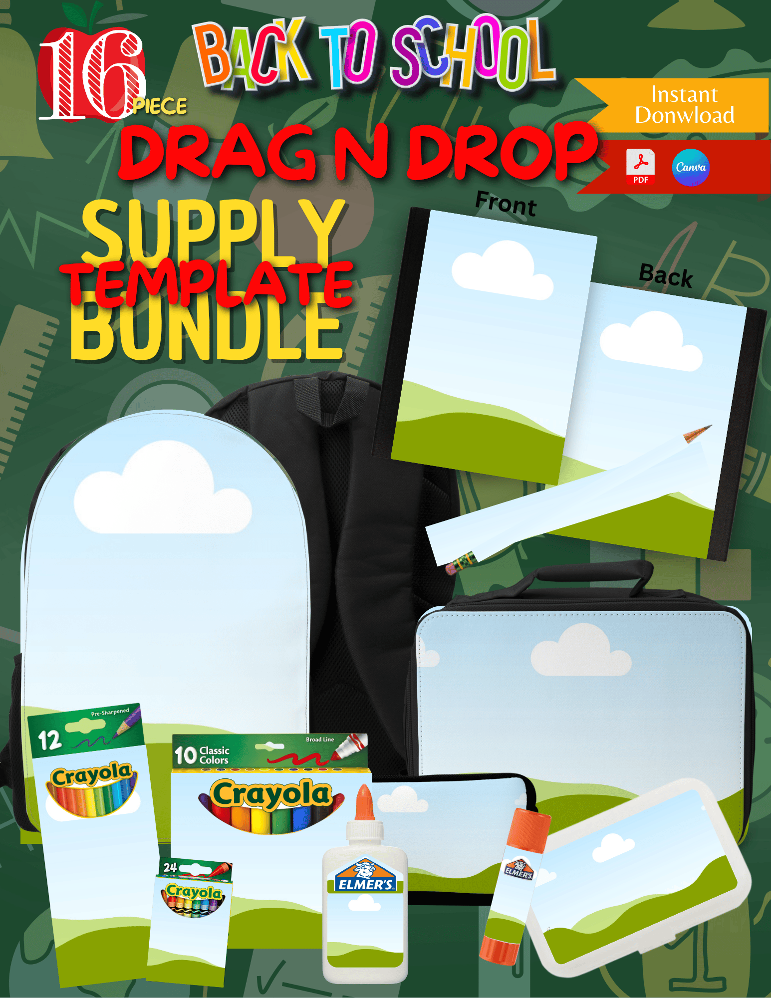 Drag N Drop Back to School Supplies Template Bundle - Payhip