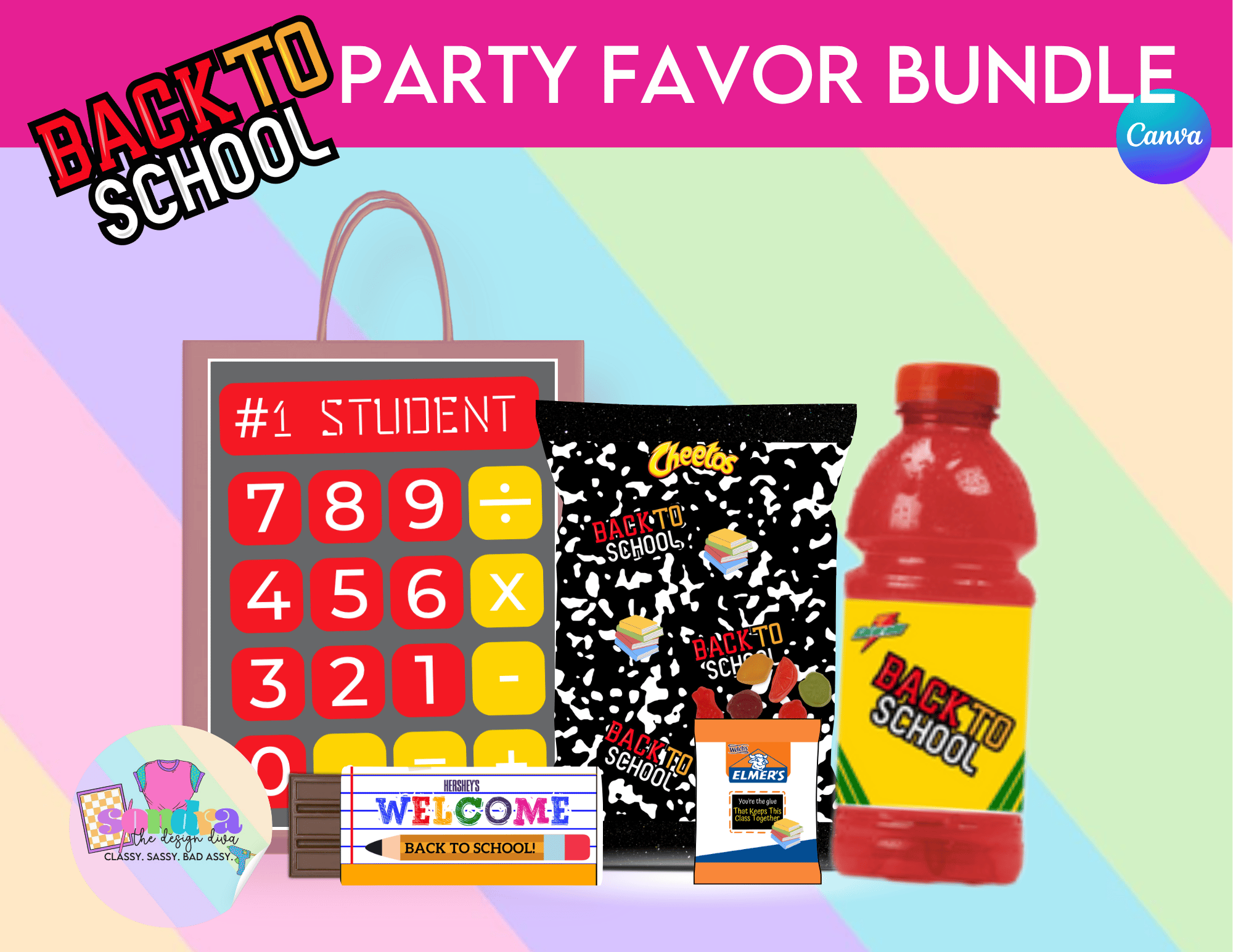 Back to School Party Favor Template Bundle | Editable Canva Kit for ...