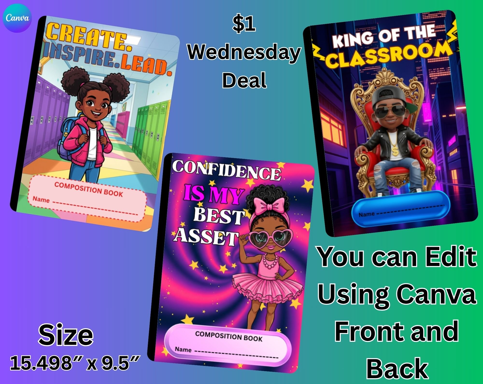 Composition Book Cover Canva Editable - Payhip