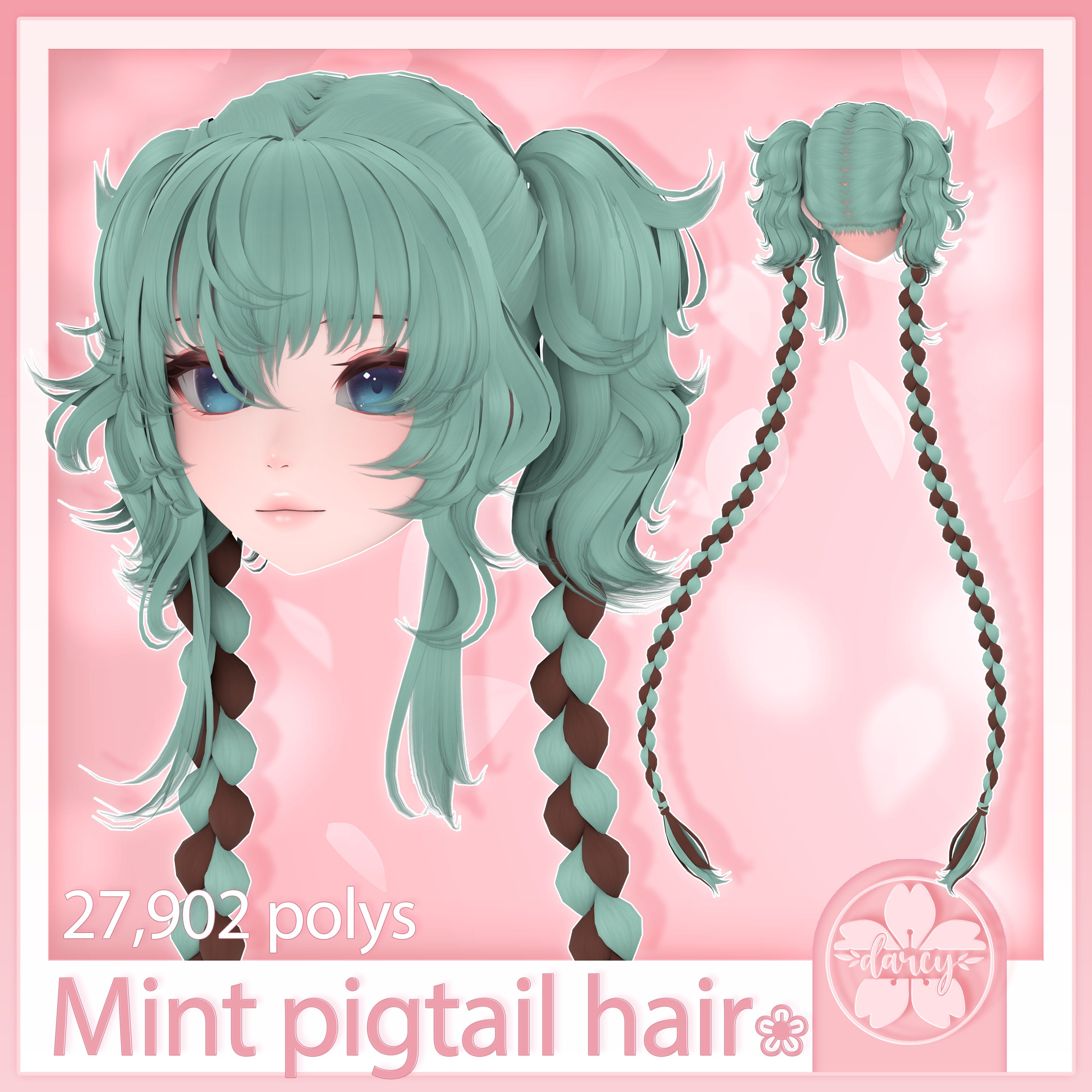 / Mint Pigtail Hair / VRC - Vtuber asset - Payhip