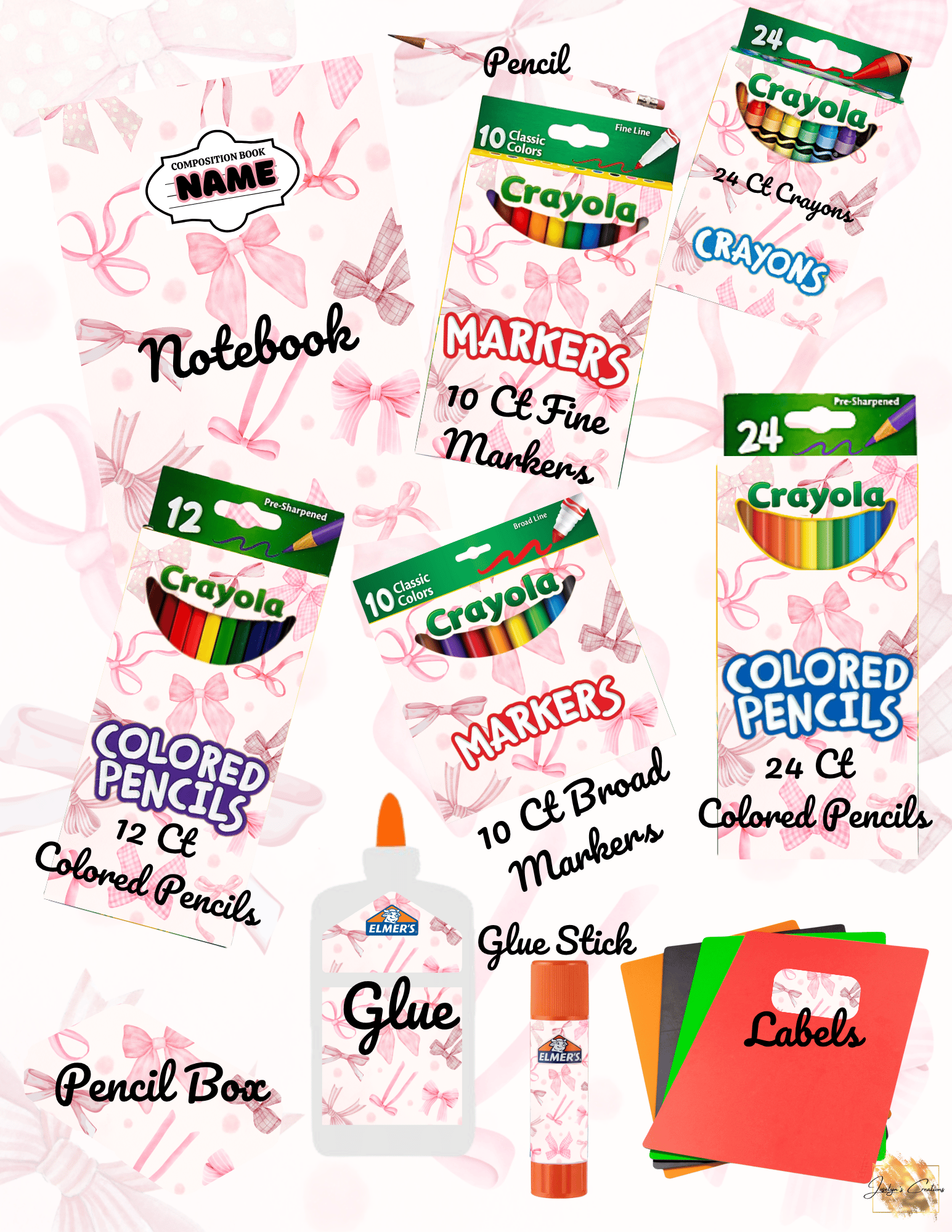 Pink Bows School Supplies Template - Payhip