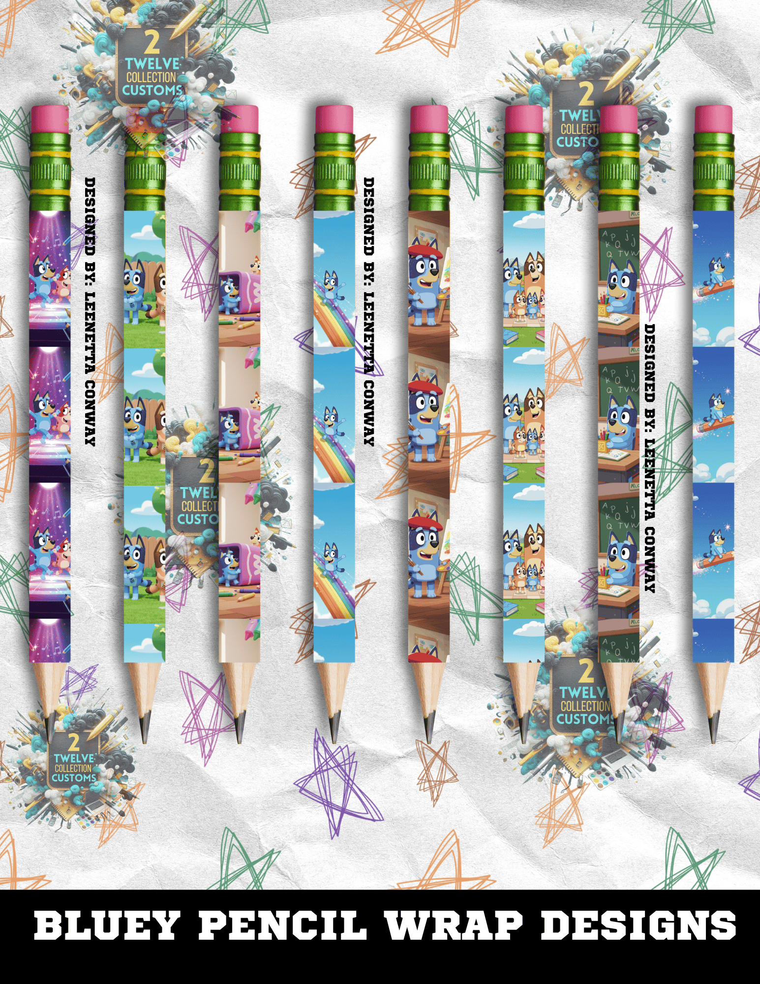 Bluey Pencil Wrap Designs Canva Template 8 Pack | Digital Download - Payhip