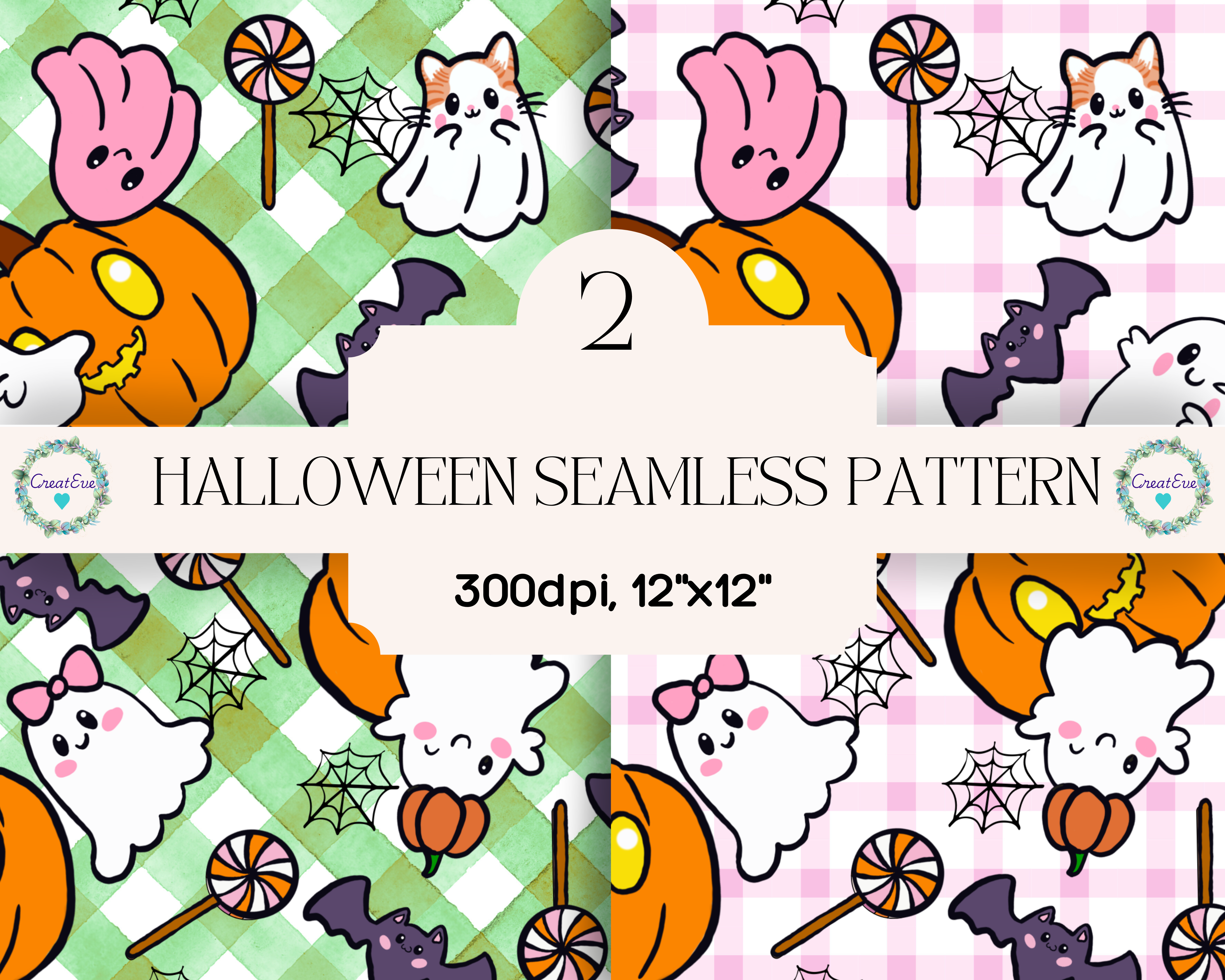 Halloween Pastel Seamless Pattern 2 File Bundle With Hand Drawn ...
