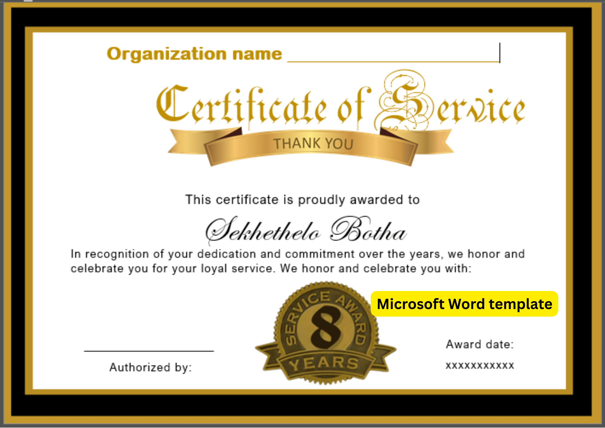 8 years of service | Editable Microsoft Word template with logo ...