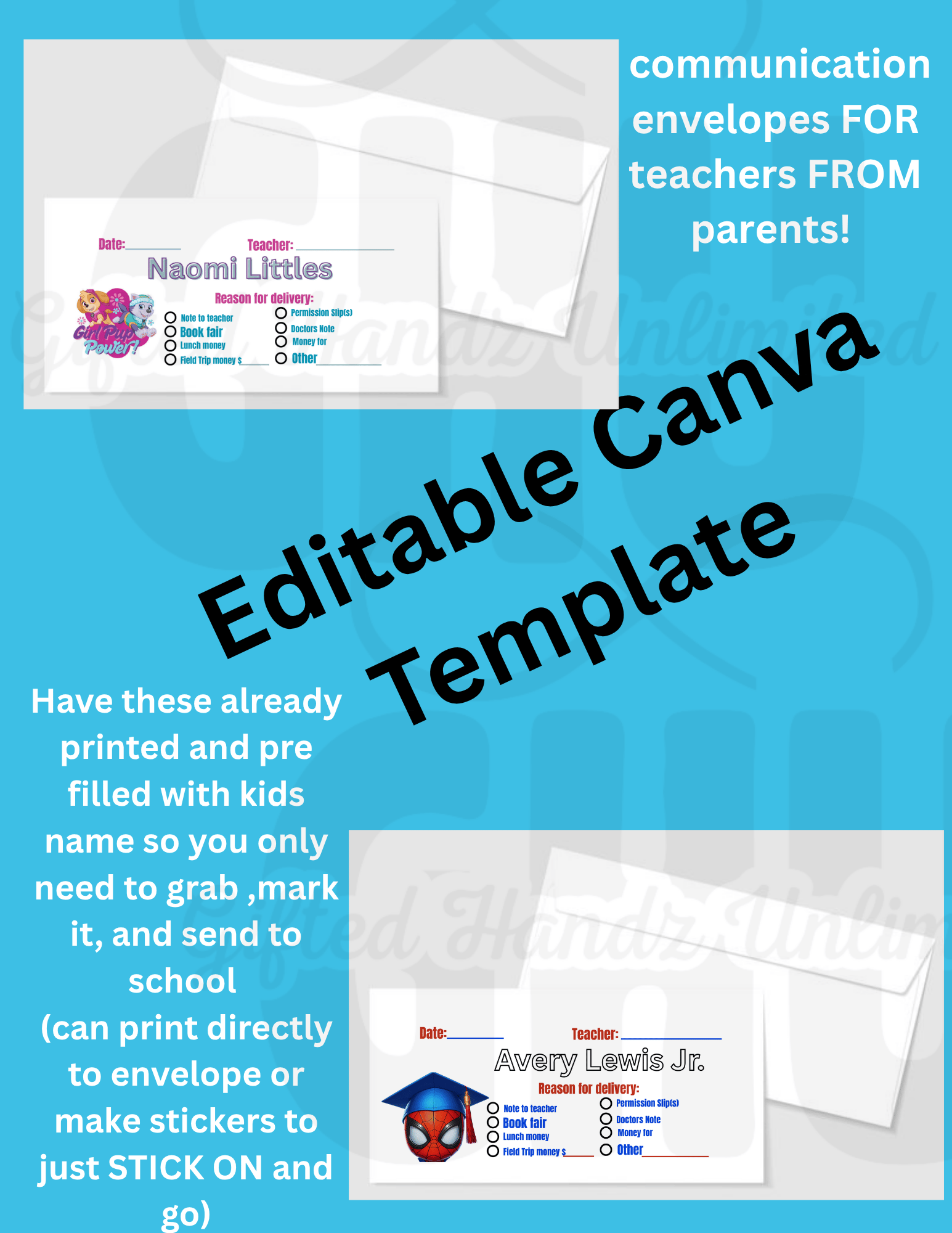 Editable/printable Teacher communication envelope template - Payhip