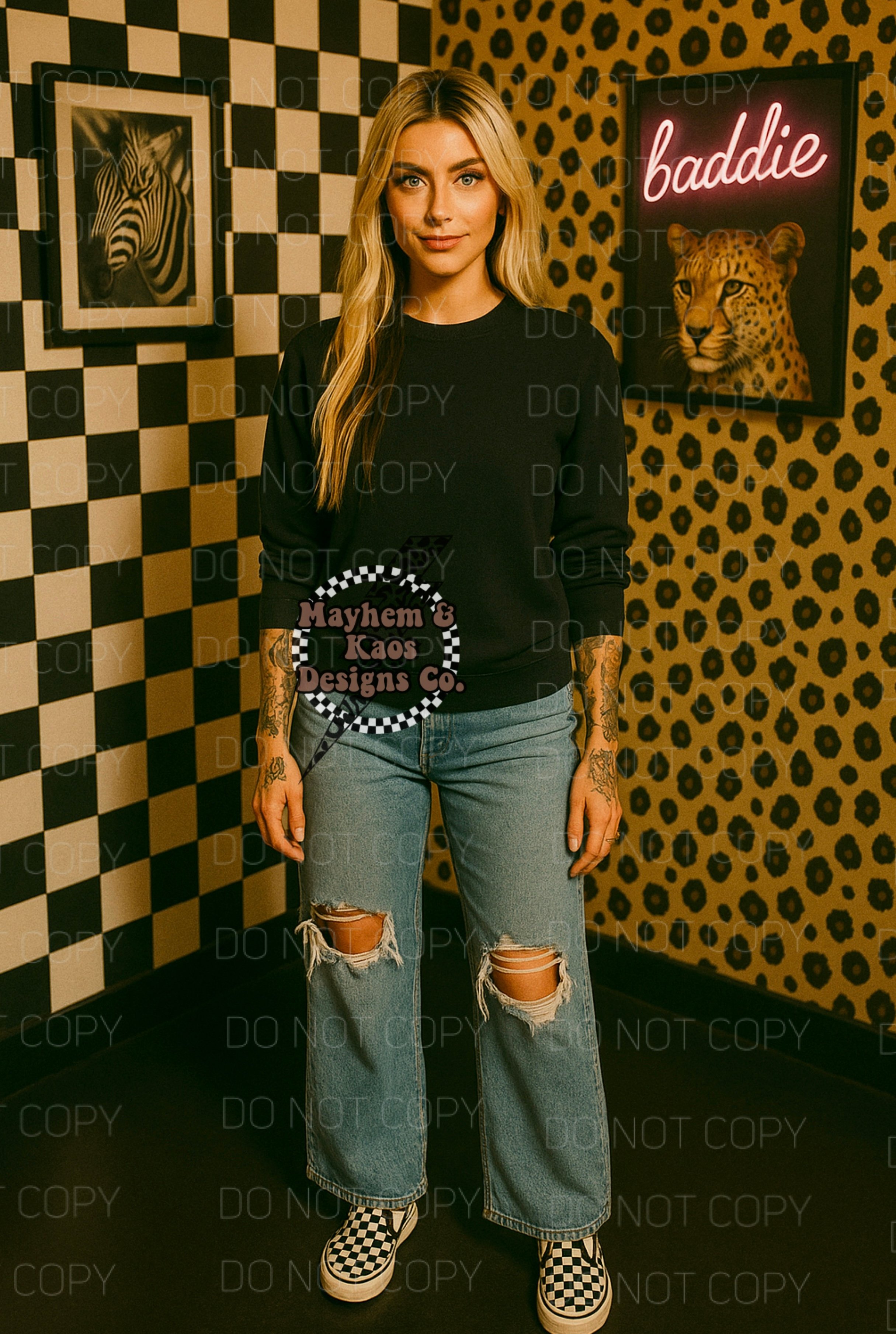 Cheetah checkered blonde baddie black crew mock - Payhip