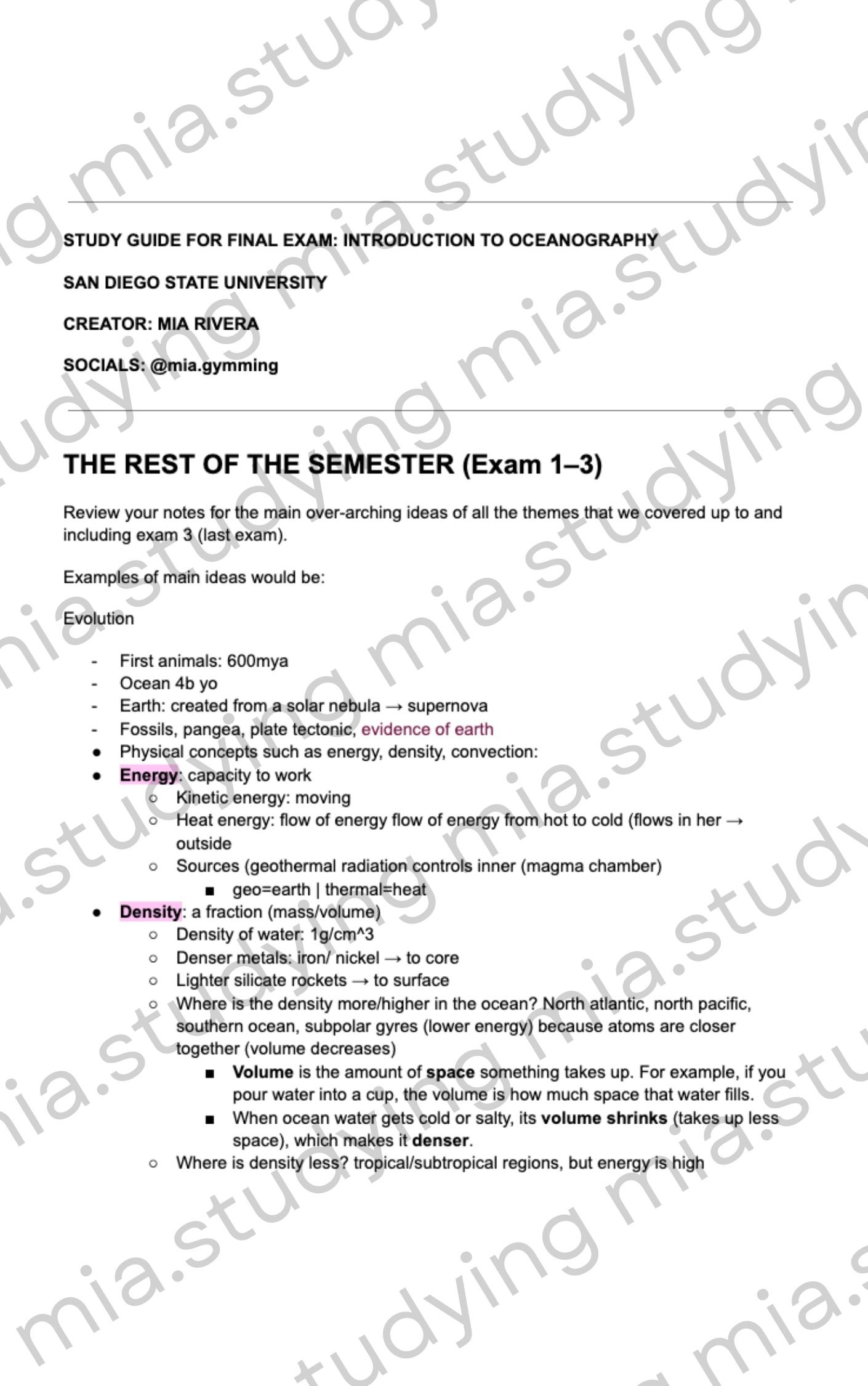 STUDY GUIDE FOR FINAL EXAM: INTRODUCTION TO OCEANOGRAPHY - Payhip