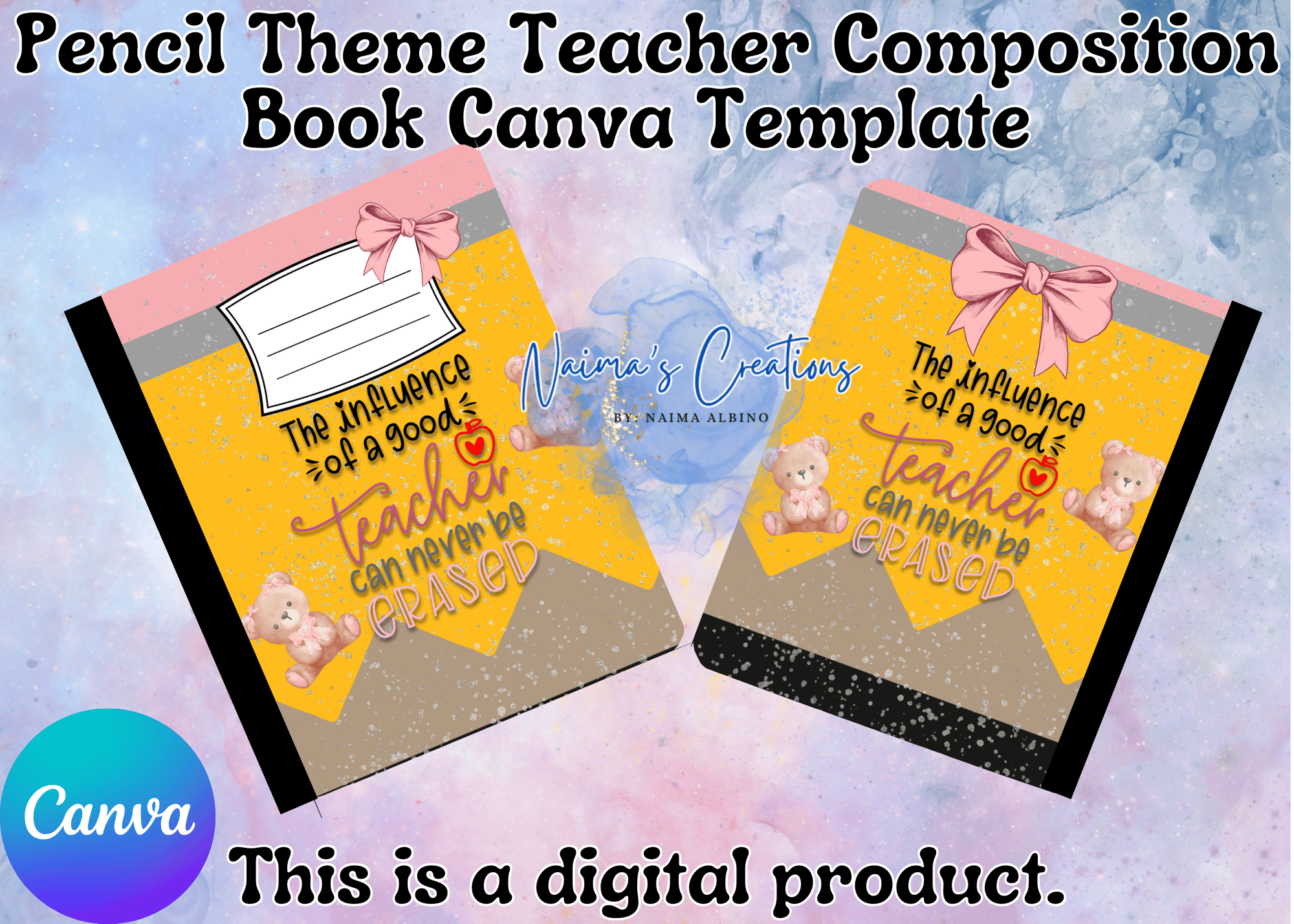 Pencil Theme Composition Book Editable Canva Template - Payhip