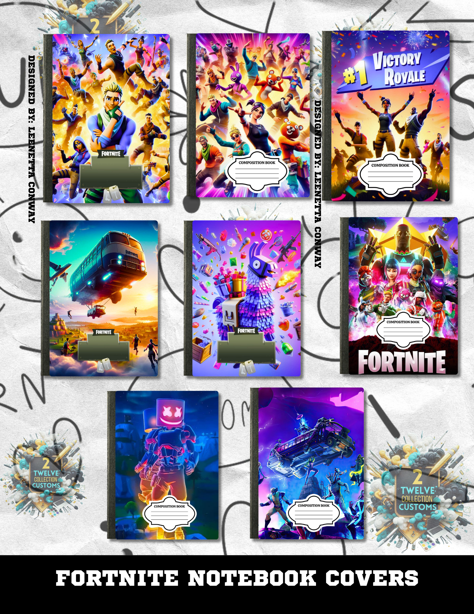 Fortnite Composition Notebook Covers Canva Template 8 Pack - Payhip
