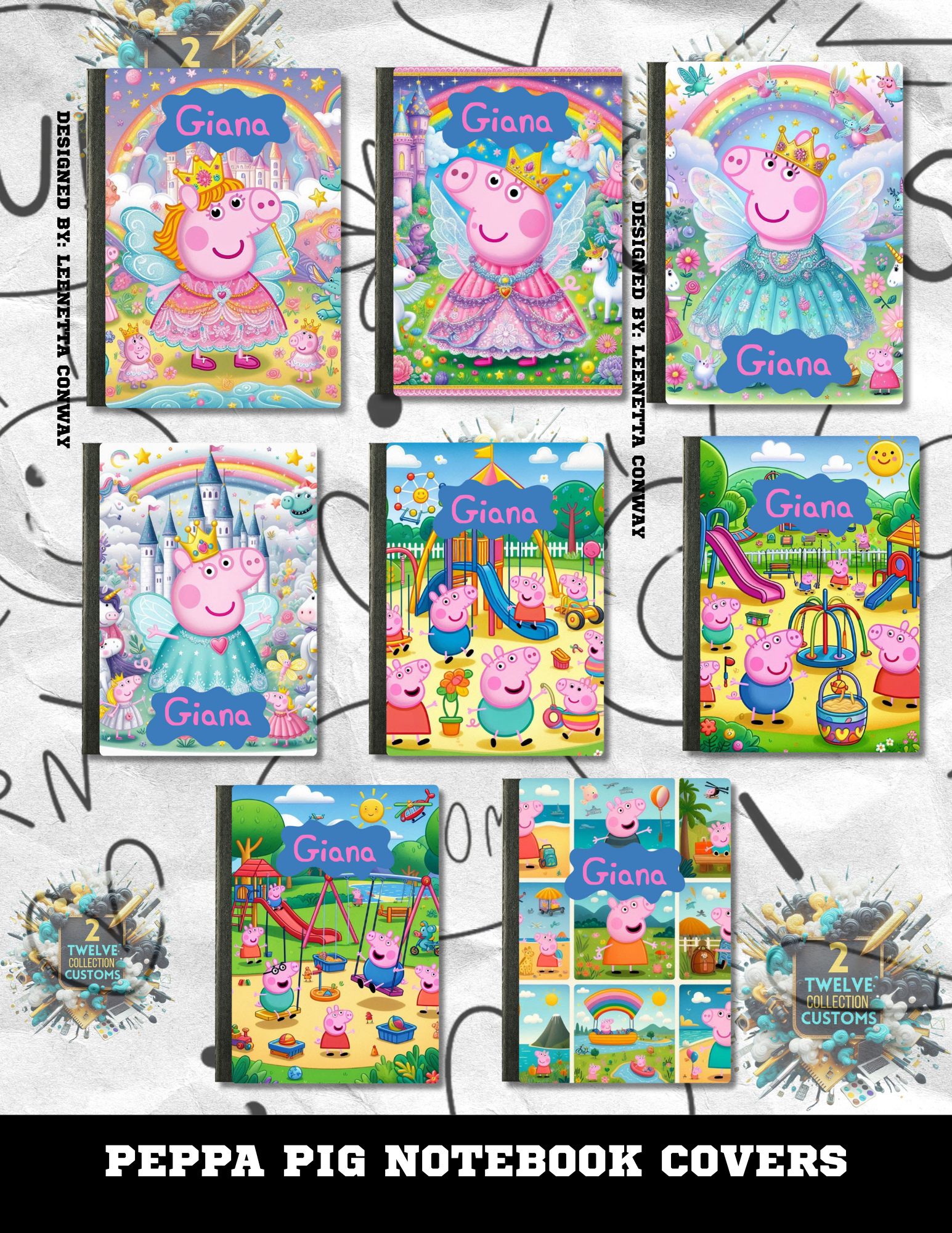 Peppa Pig Composition Notebook Covers Canva Template 8 Pack - Payhip
