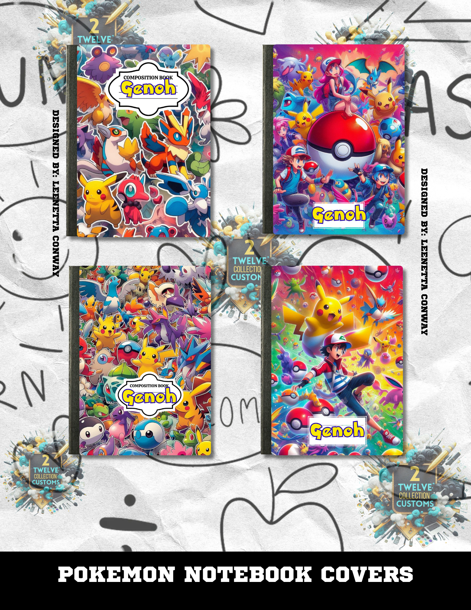 Pokémon Composition Notebook Covers 4 Pack Canva Template - Payhip