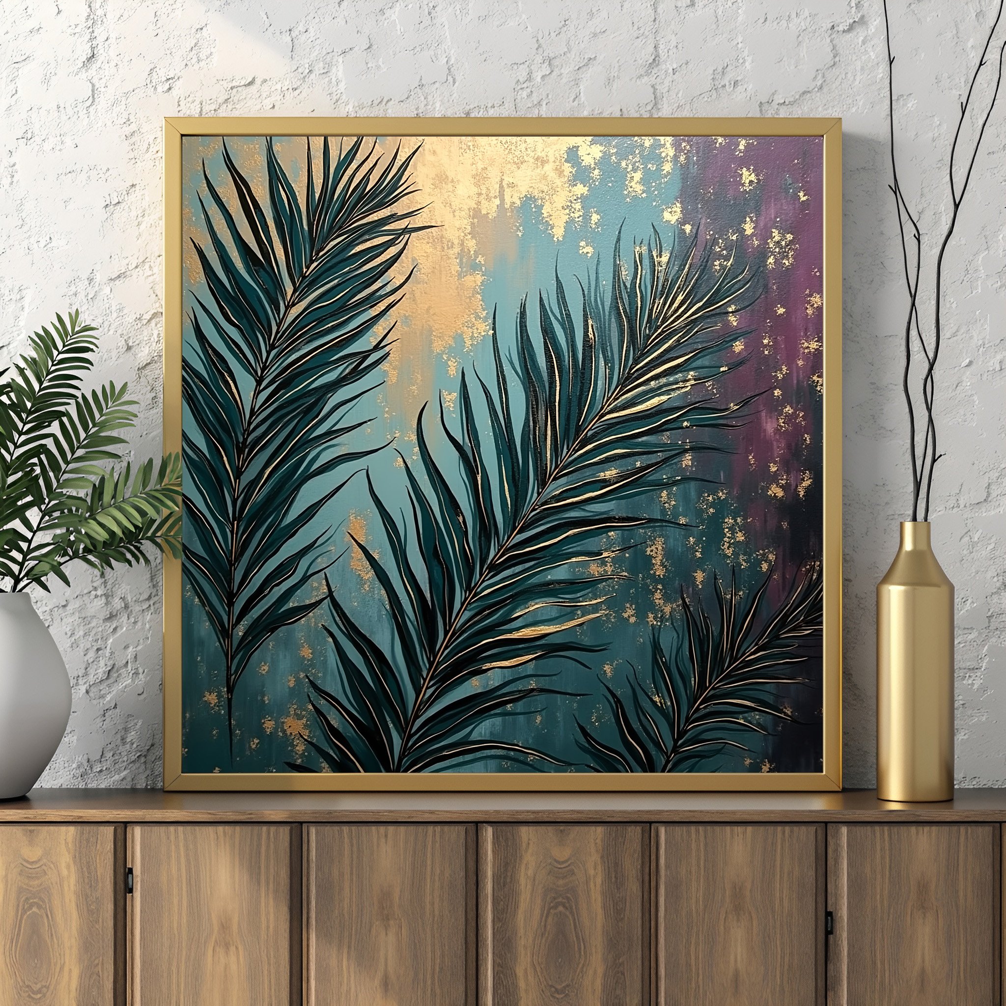 Palm Fronds in Purple & Green Abstract Art Picture