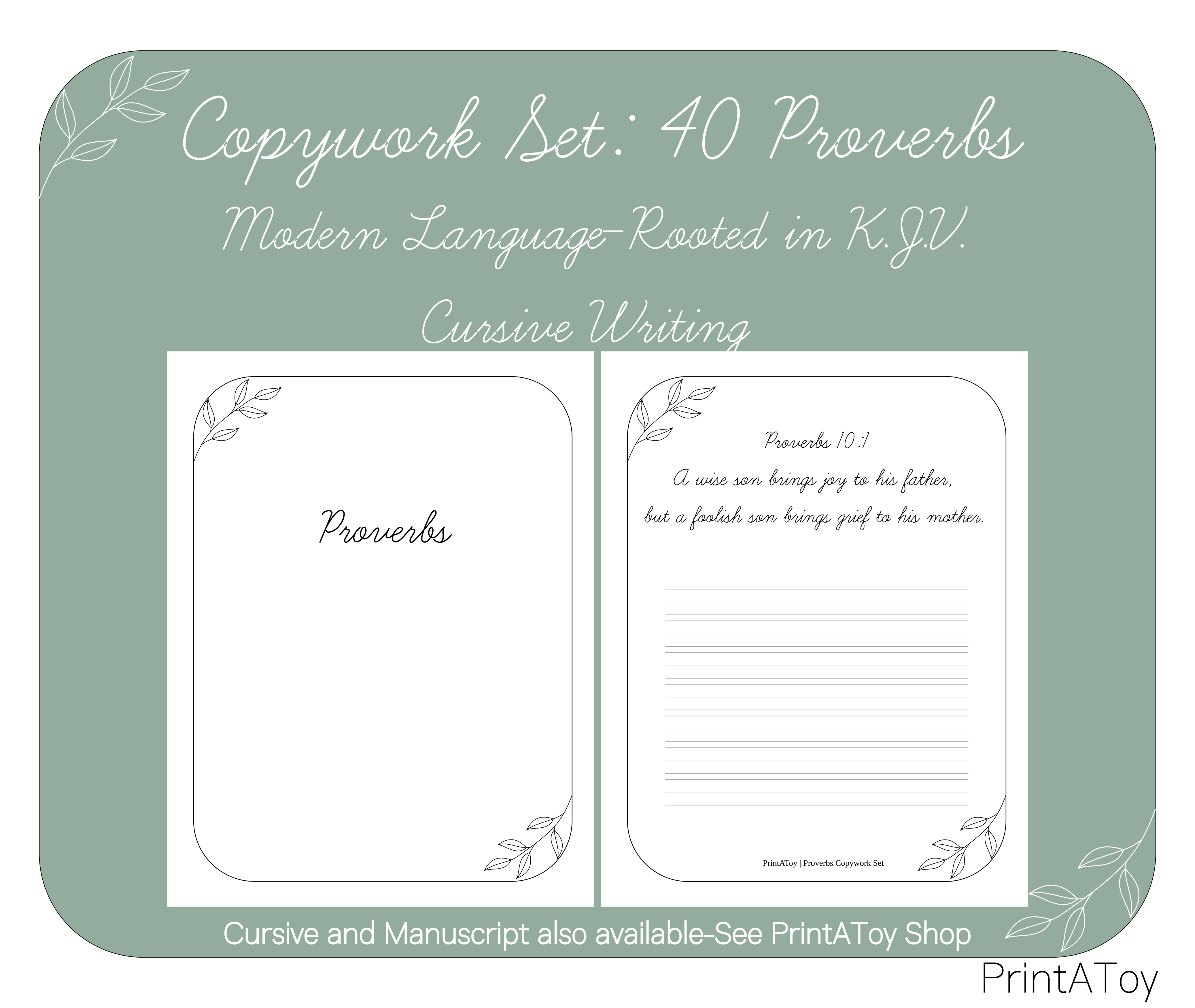 Modern Proverbs Copywork for Christian Homeschool | Cursive Handwriting ...