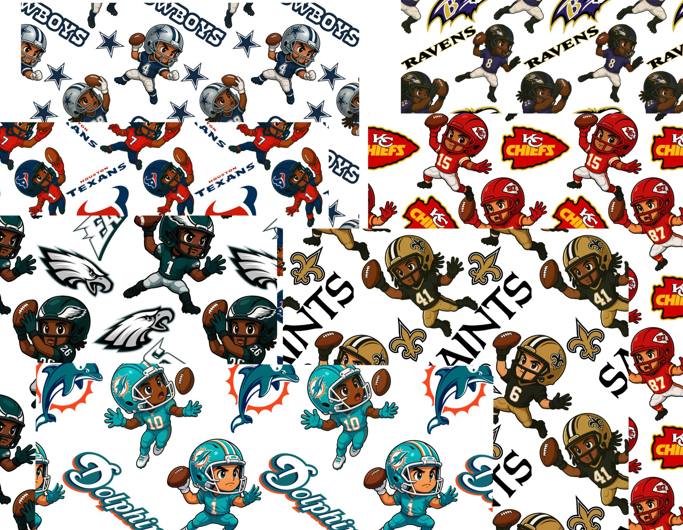 NFL Chibi Football Seamless Pattern Bundle (7 Teams) - Payhip