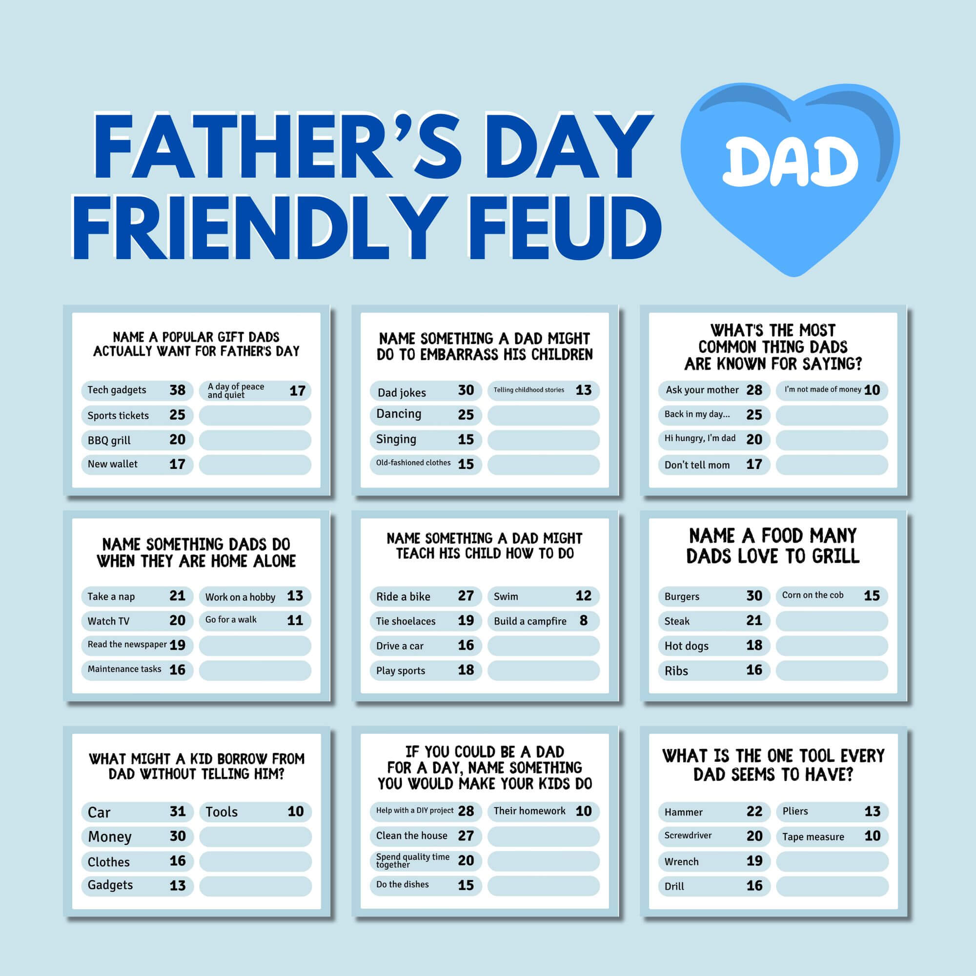 Father’s Day Friendly Feud Game – Printable Family Fun