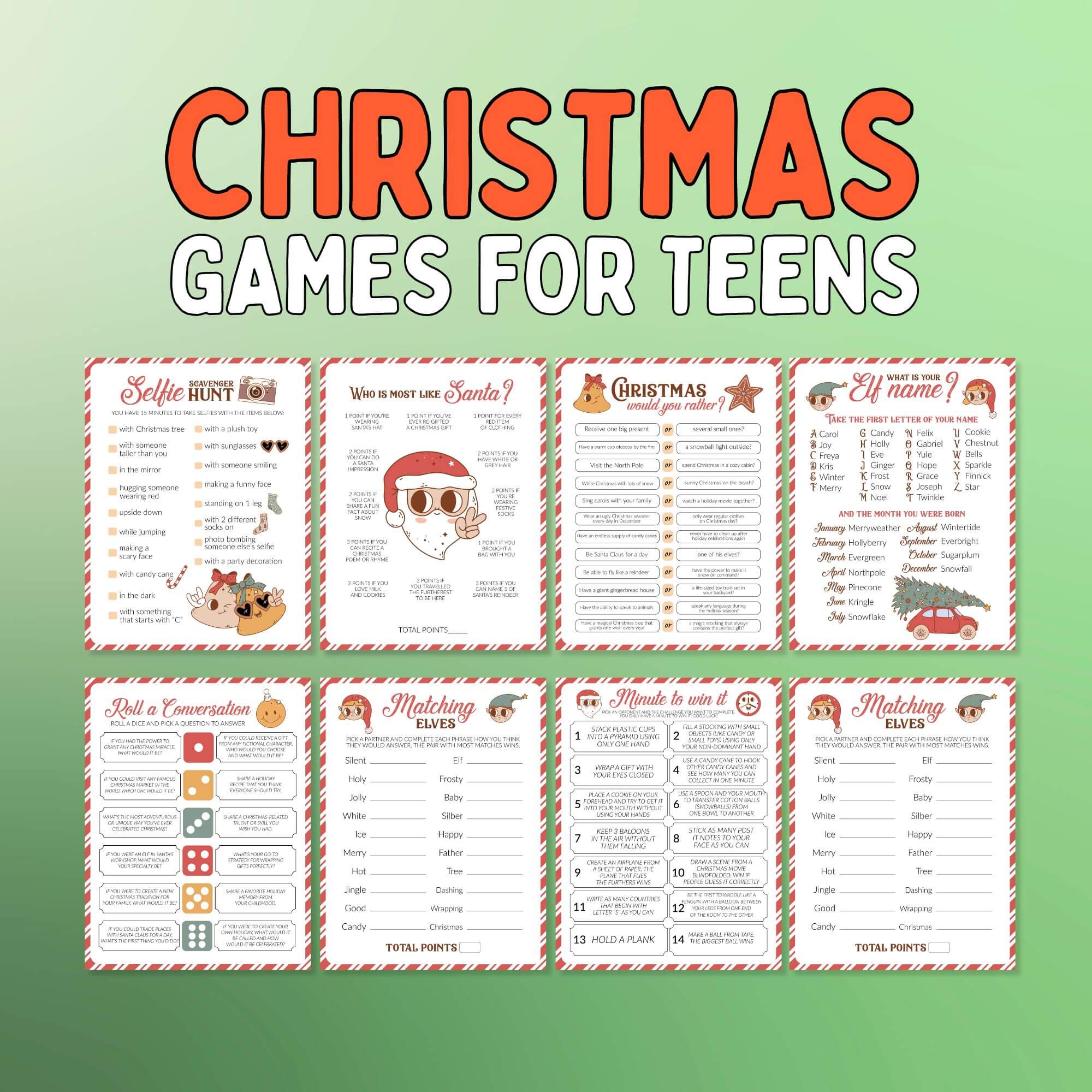 Christmas Games for Teens – Printable Holiday Party Bundle with 10 Fun ...