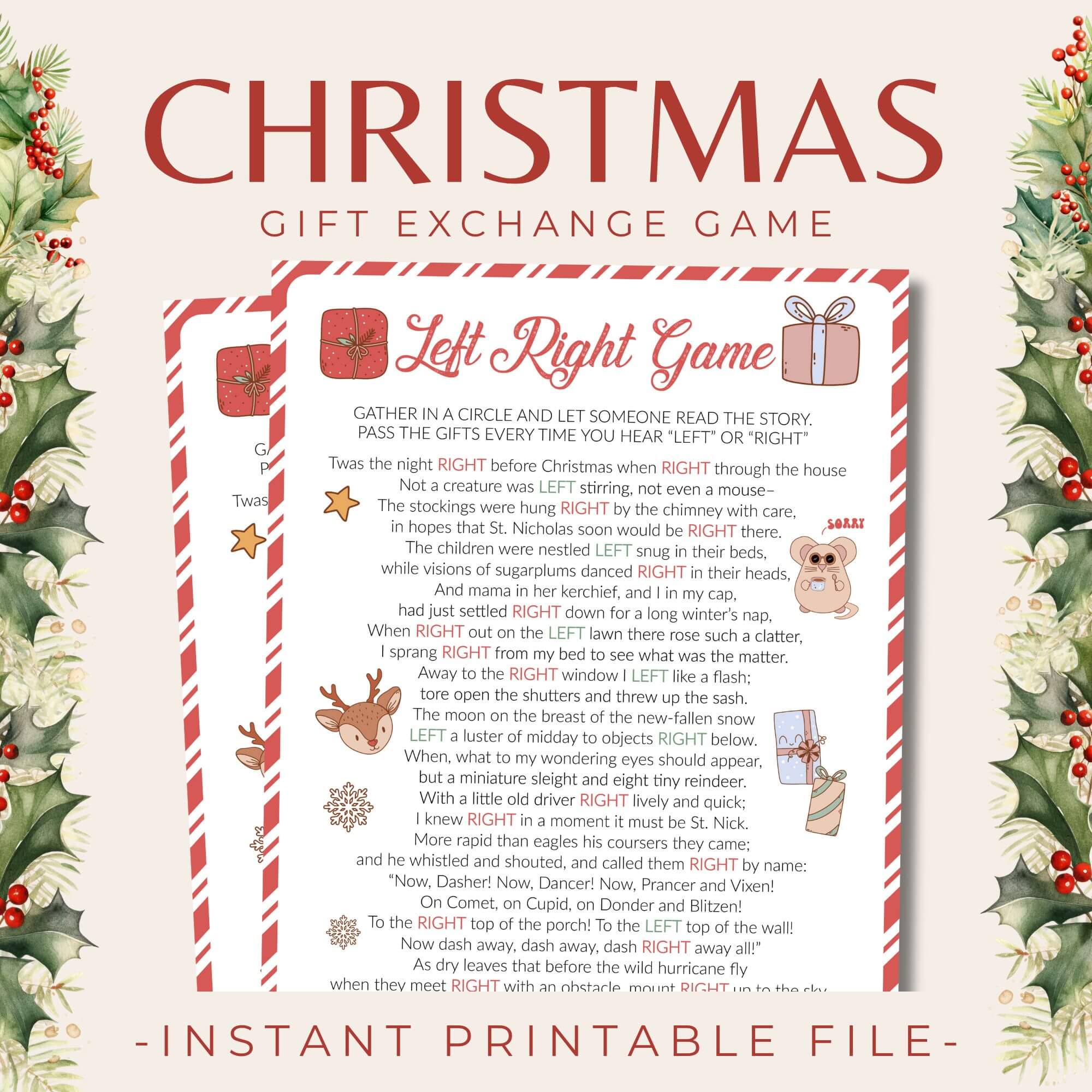 Christmas Pass The Present Game – Printable Left Right Gift Exchange ...