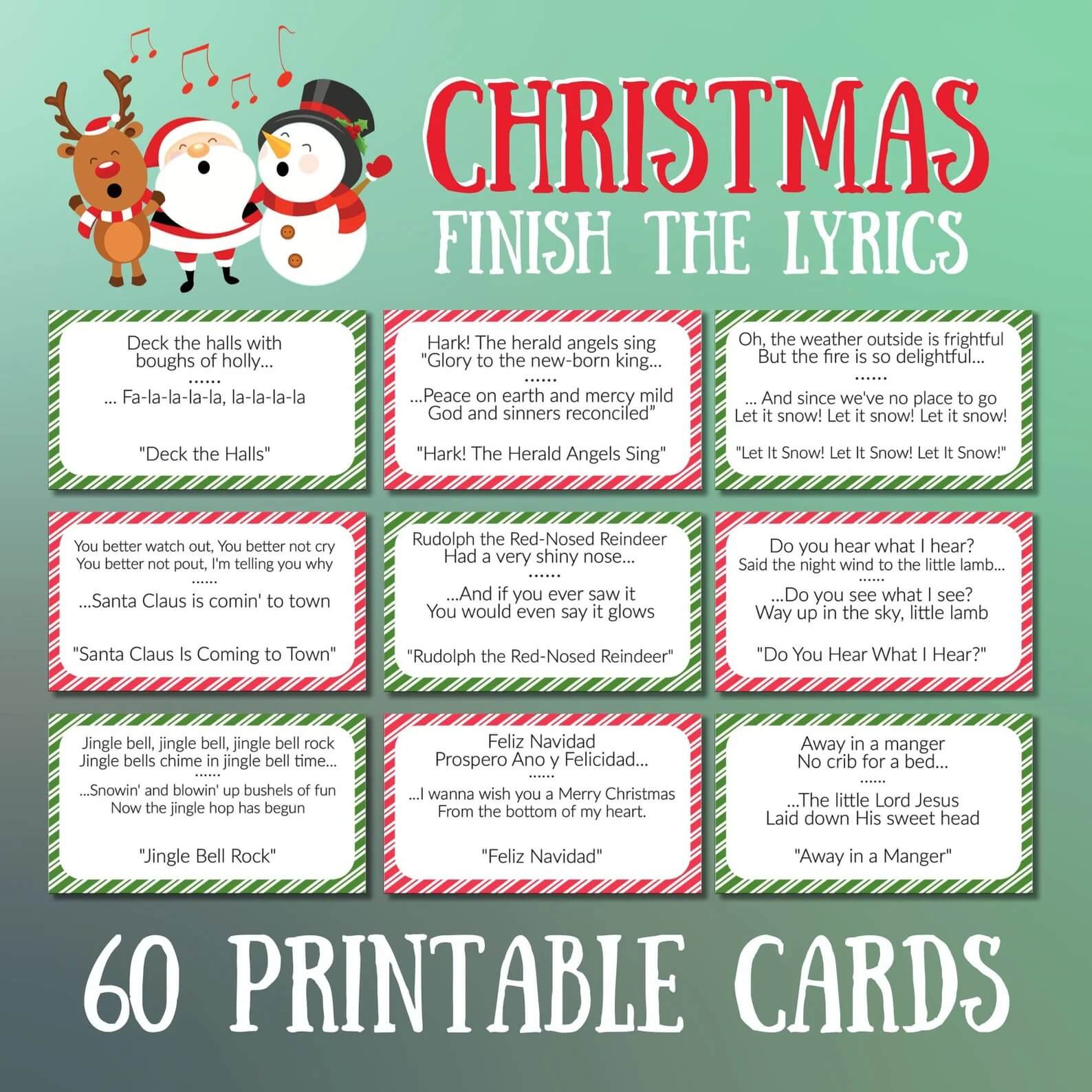 Christmas Carol Finish The Lyrics Game – Printable Holiday Party Game ...