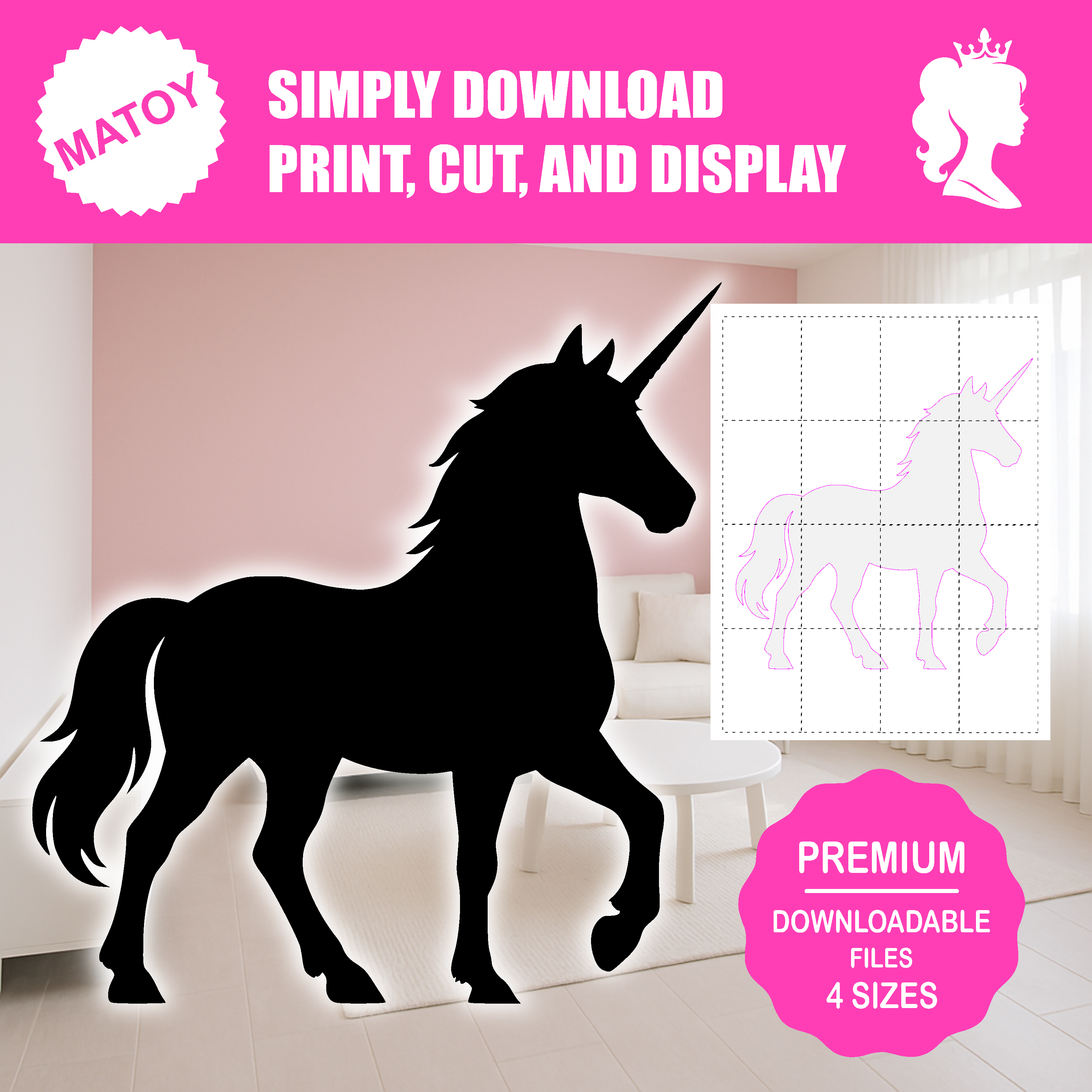 Unicorn Kids Party and Wall Decor | Printable Life-Size Silhouette ...