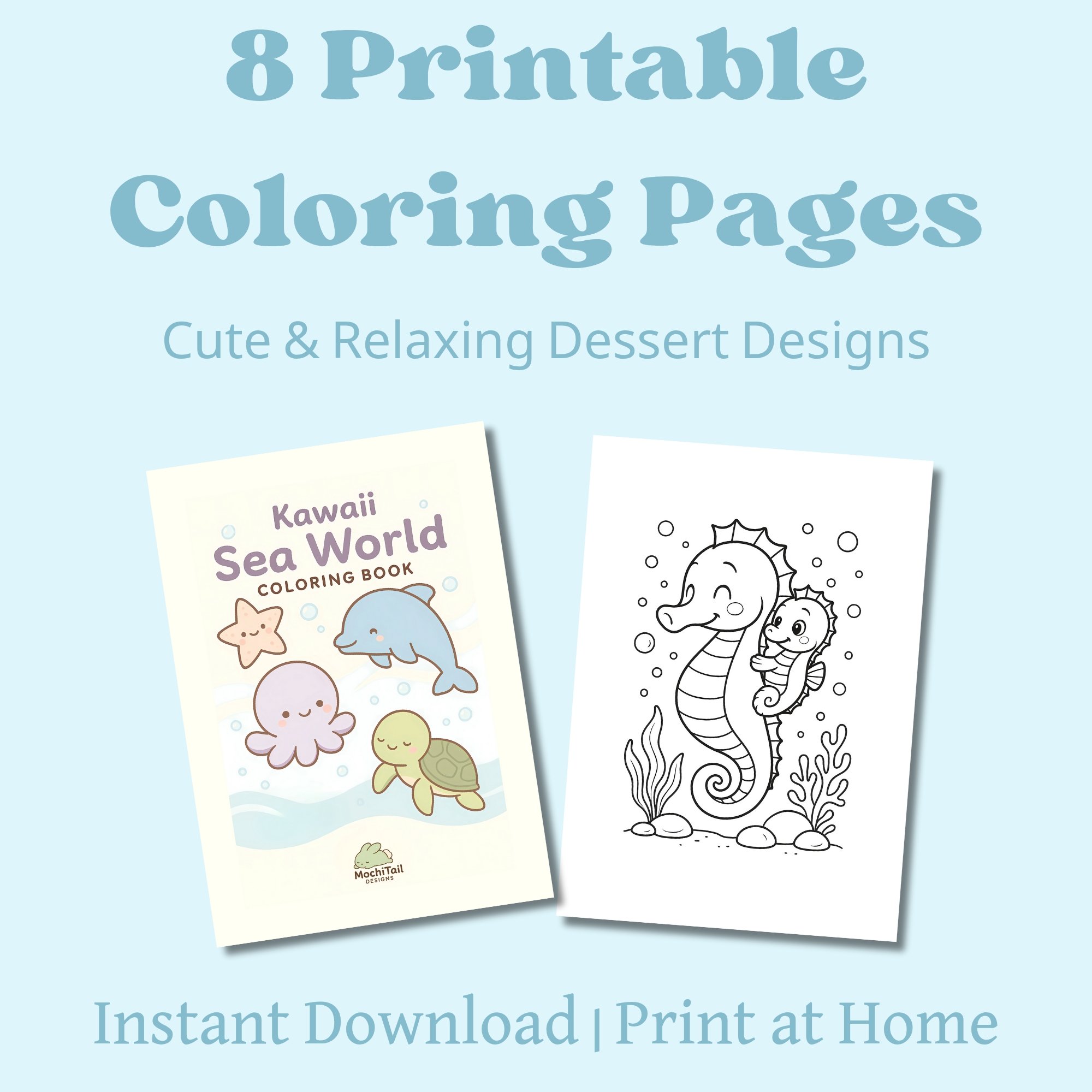Cute Sea Life Adventures – 8 Ocean-Themed Printable Coloring Pages - Payhip