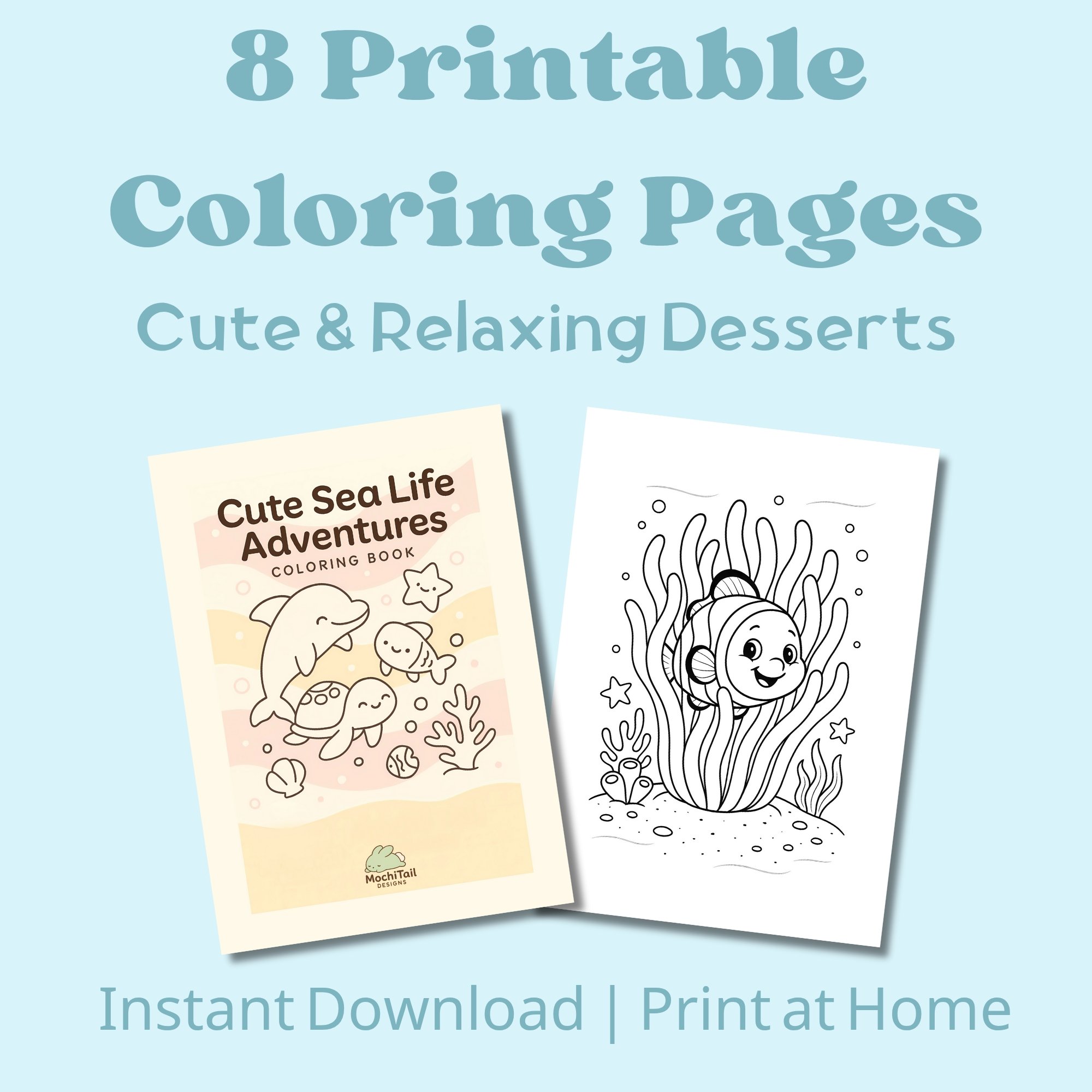 Cute Sea Life Adventures – 8 Ocean-Themed Printable Coloring Pages - Payhip