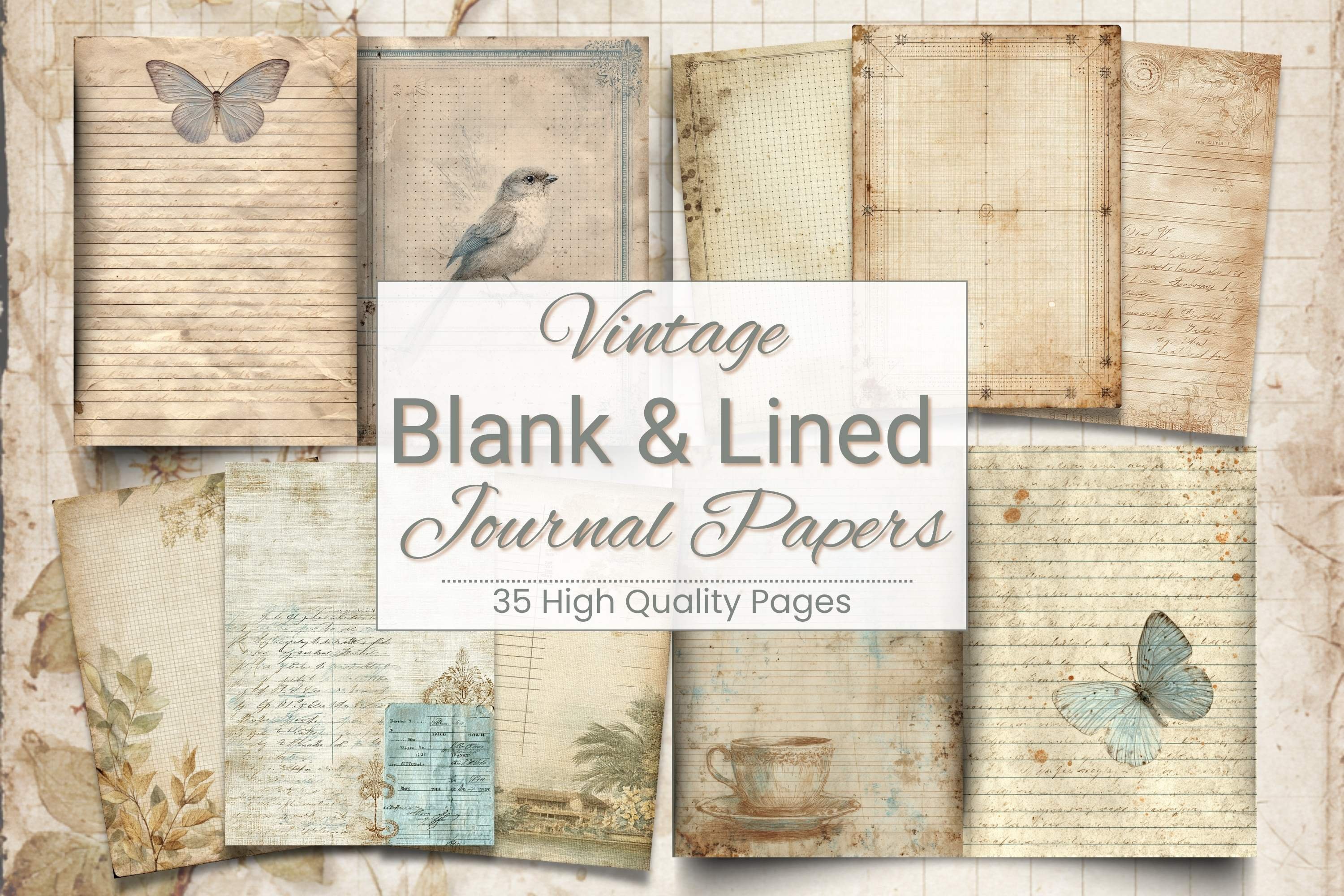 Vintage Junk Journal Filler Pages – Lined & Blank Printable Paper Set ...
