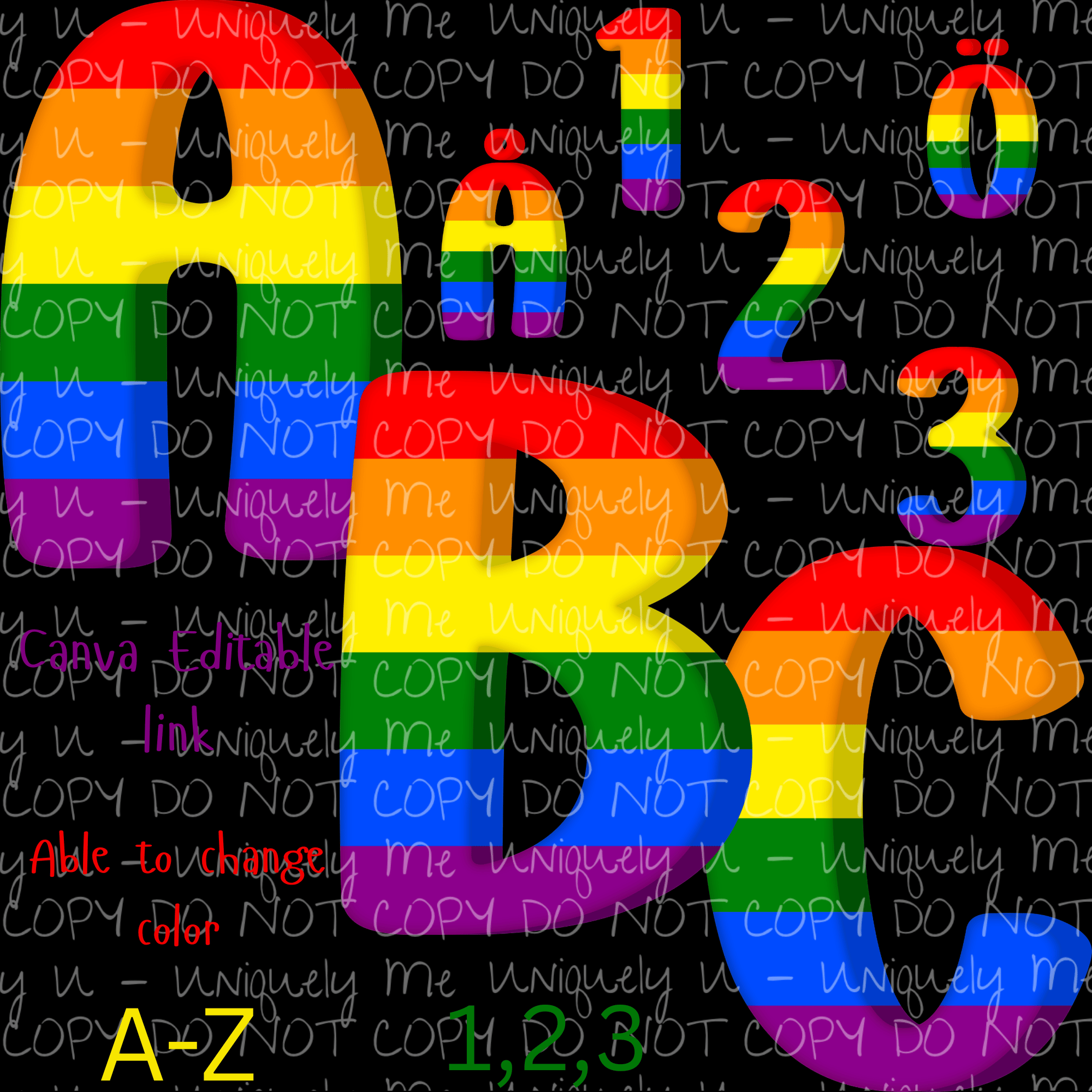 Editable Rainbow Font A-Z & 123 | Canva Uppercase Lowercase Alphabet ...