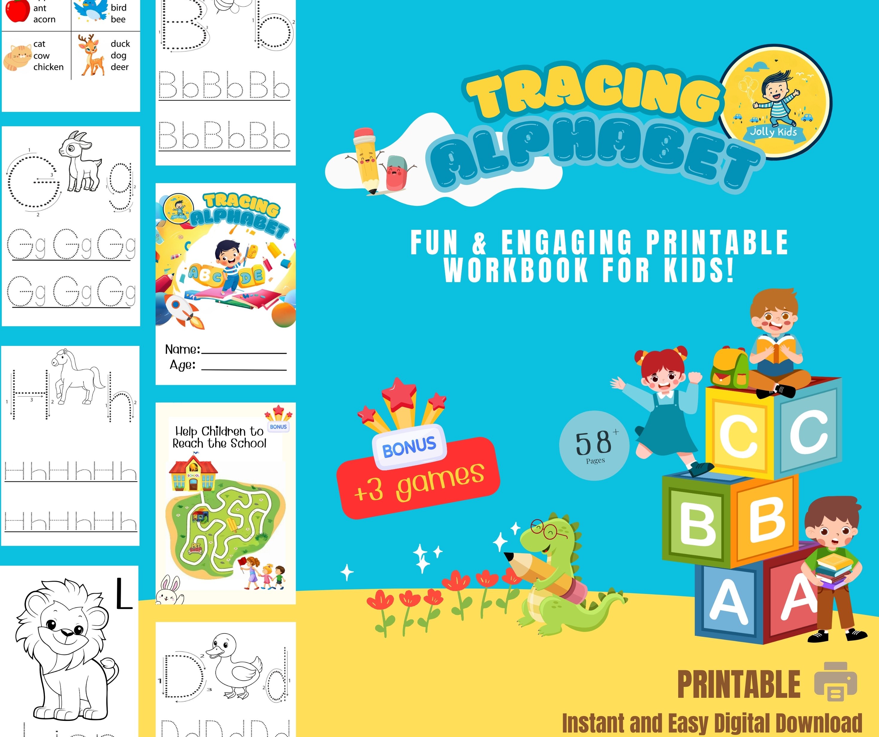📚 Tracing Alphabet - Fun & Engaging Printable Workbook for Kids! 🎨 ️ ...