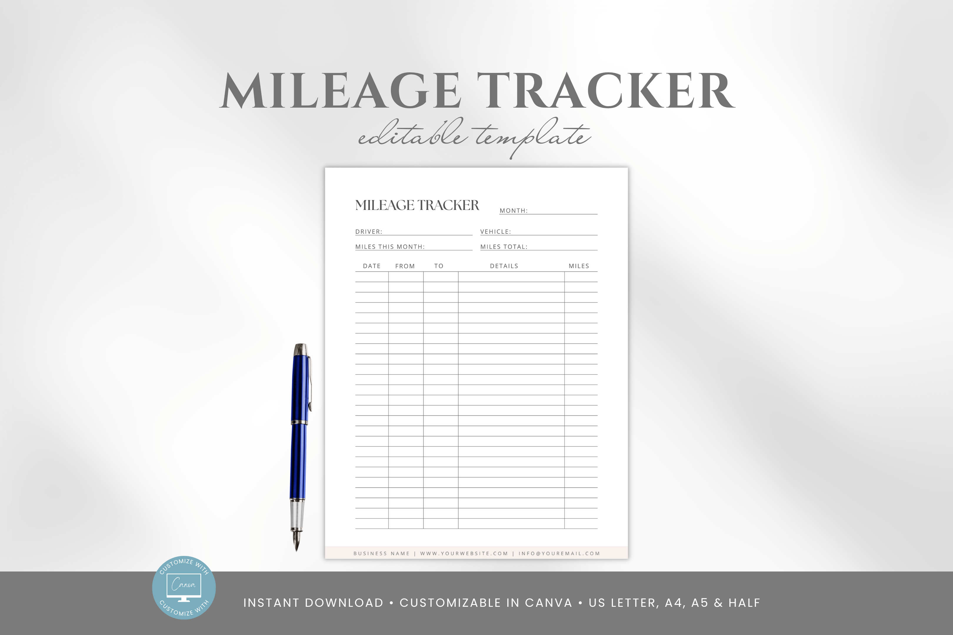 Mileage Tracker Template for Small Business Owners, Monthly Mileage Log ...