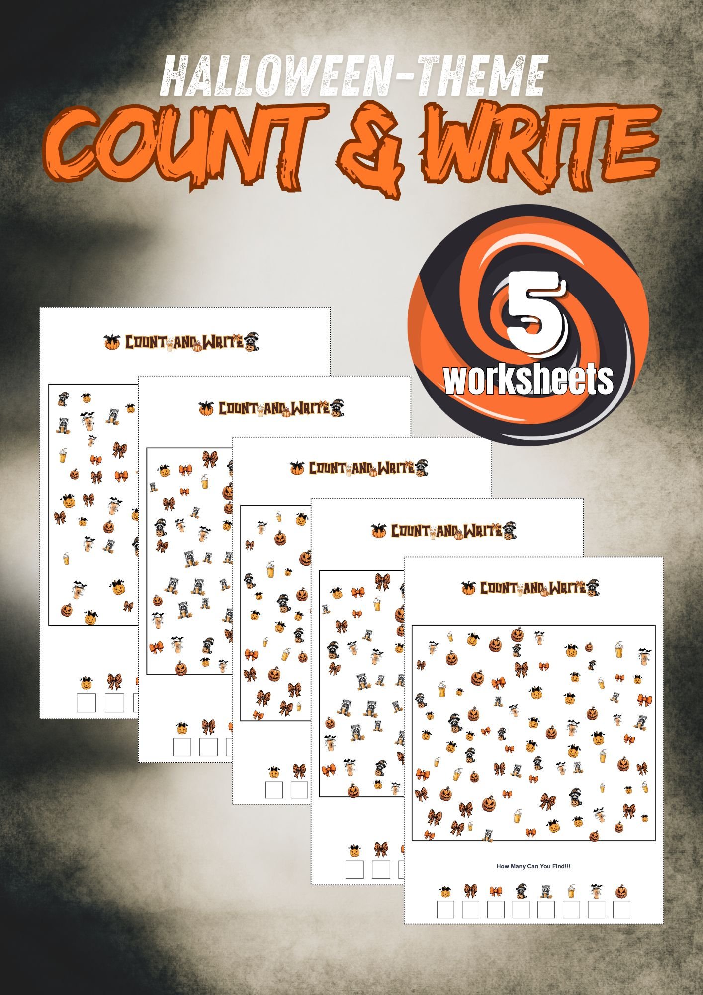 Count and Write Halloween I-Spy Worksheets – 5-Page Printable Activity ...