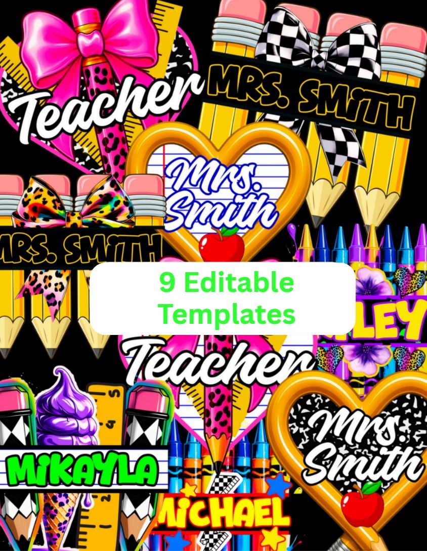 9 Pack Back to School PNG Template Bundle, Digital, Editable in Canva ...