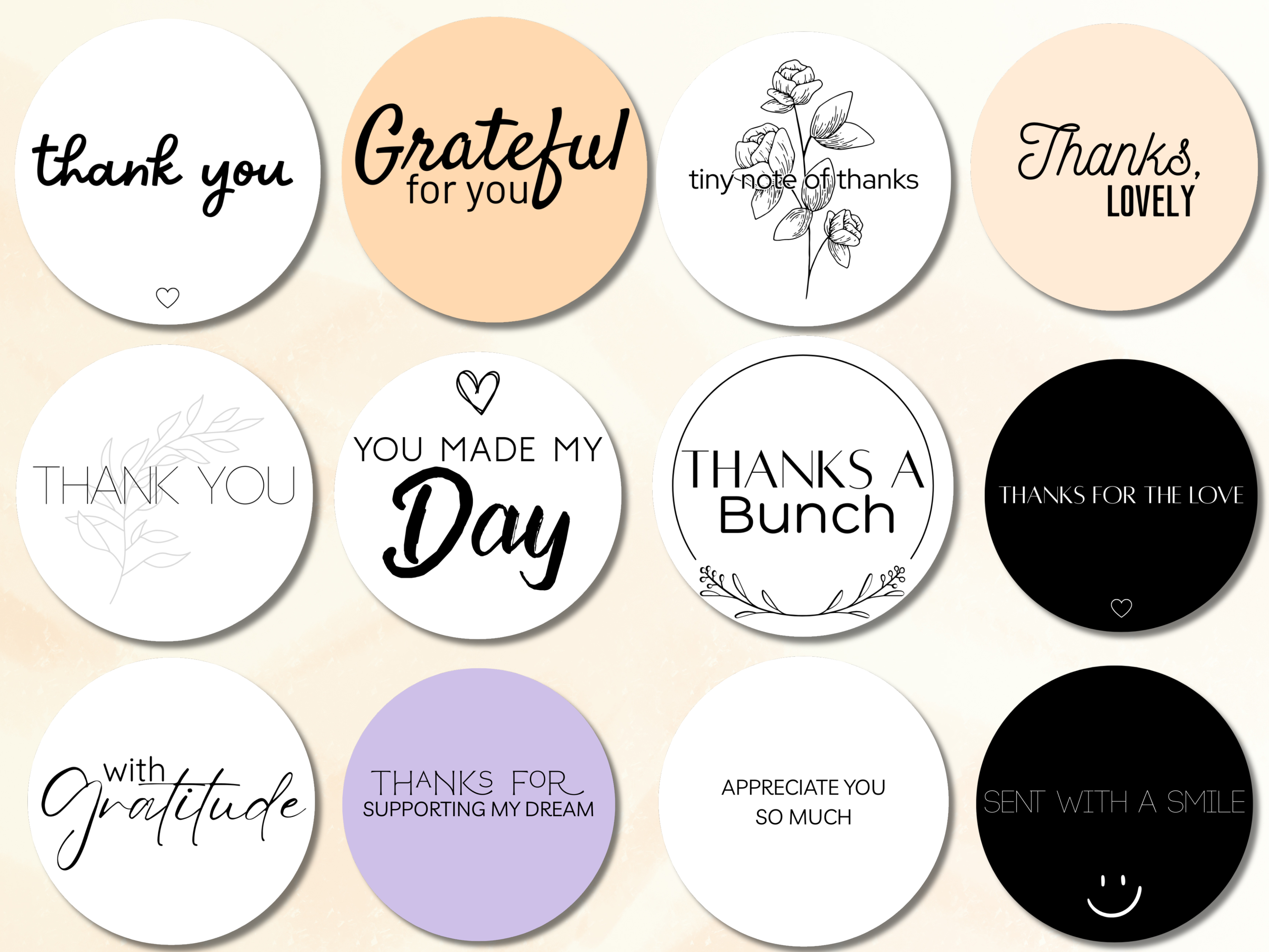 12 Minimalist Thank You Stickers Template Bundle, Printable Packaging ...