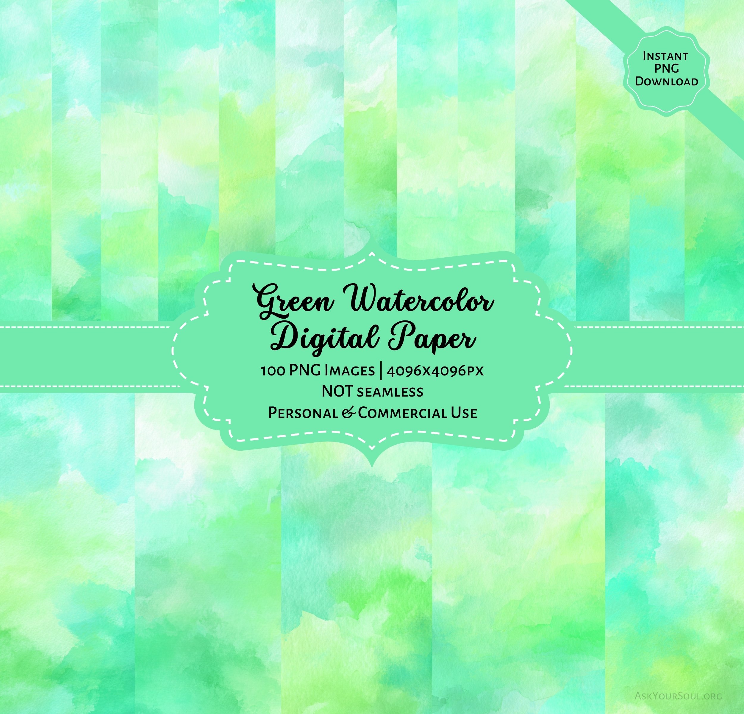 PLR Green and Aqua Watercolor Digital Paper PNGs Soft Abstract ...