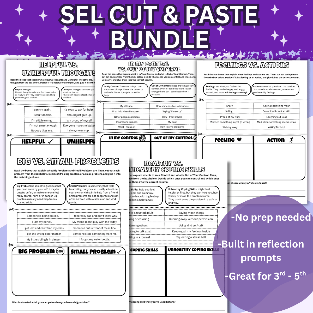 SEL Cut & Paste Worksheets – Hands-On Social Emotional Learning ...