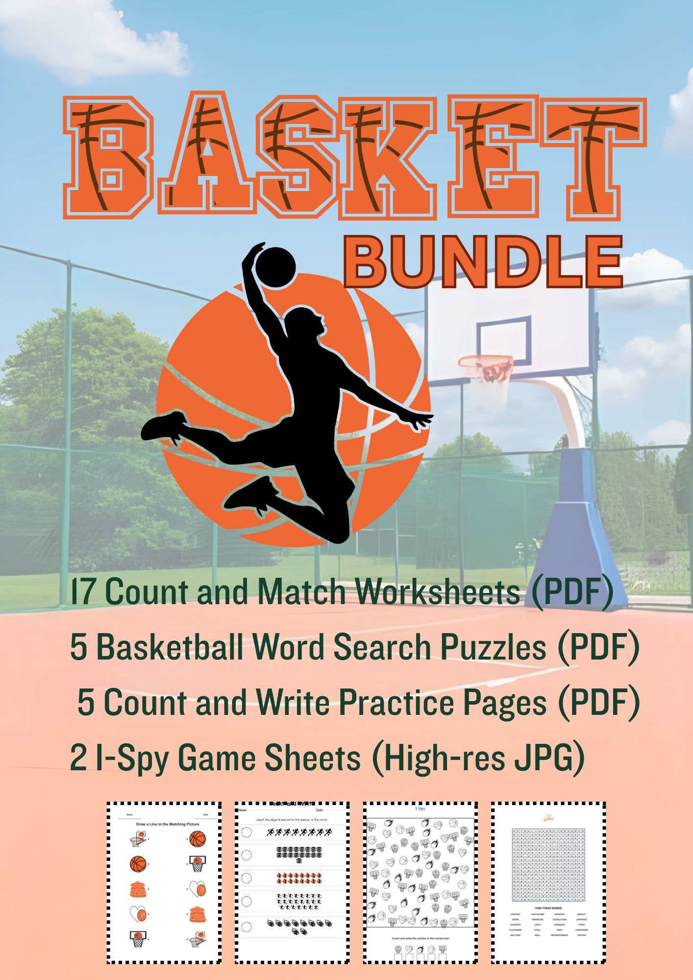Basketball Activity Worksheet Bundle – Count, Match, Write & Word ...