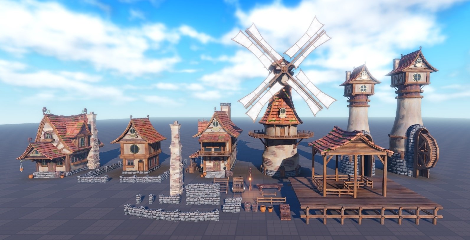 Stylized Roblox Fantasy Village Building Assets Pack