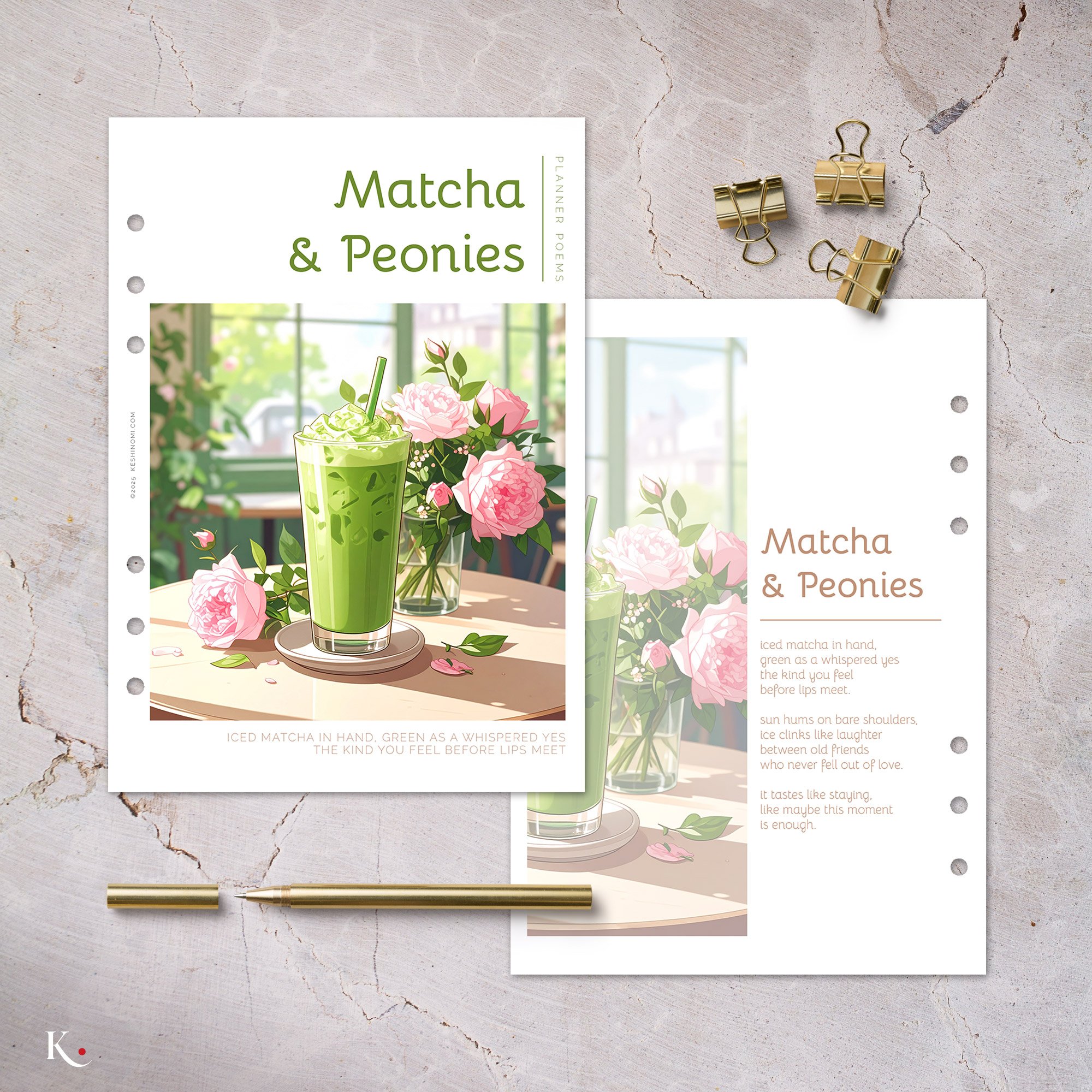 Matcha & Peonies, Planner Poems Decorative Dashboard | Printable A5 ...