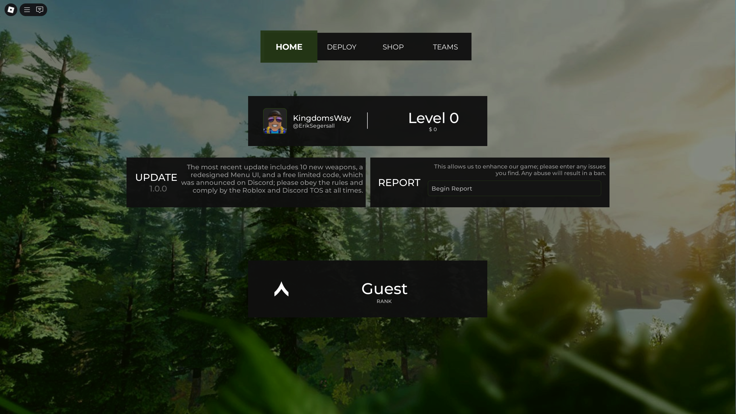 Advanced Main Menu – Spawn, Teams, Shop & UI Stats
