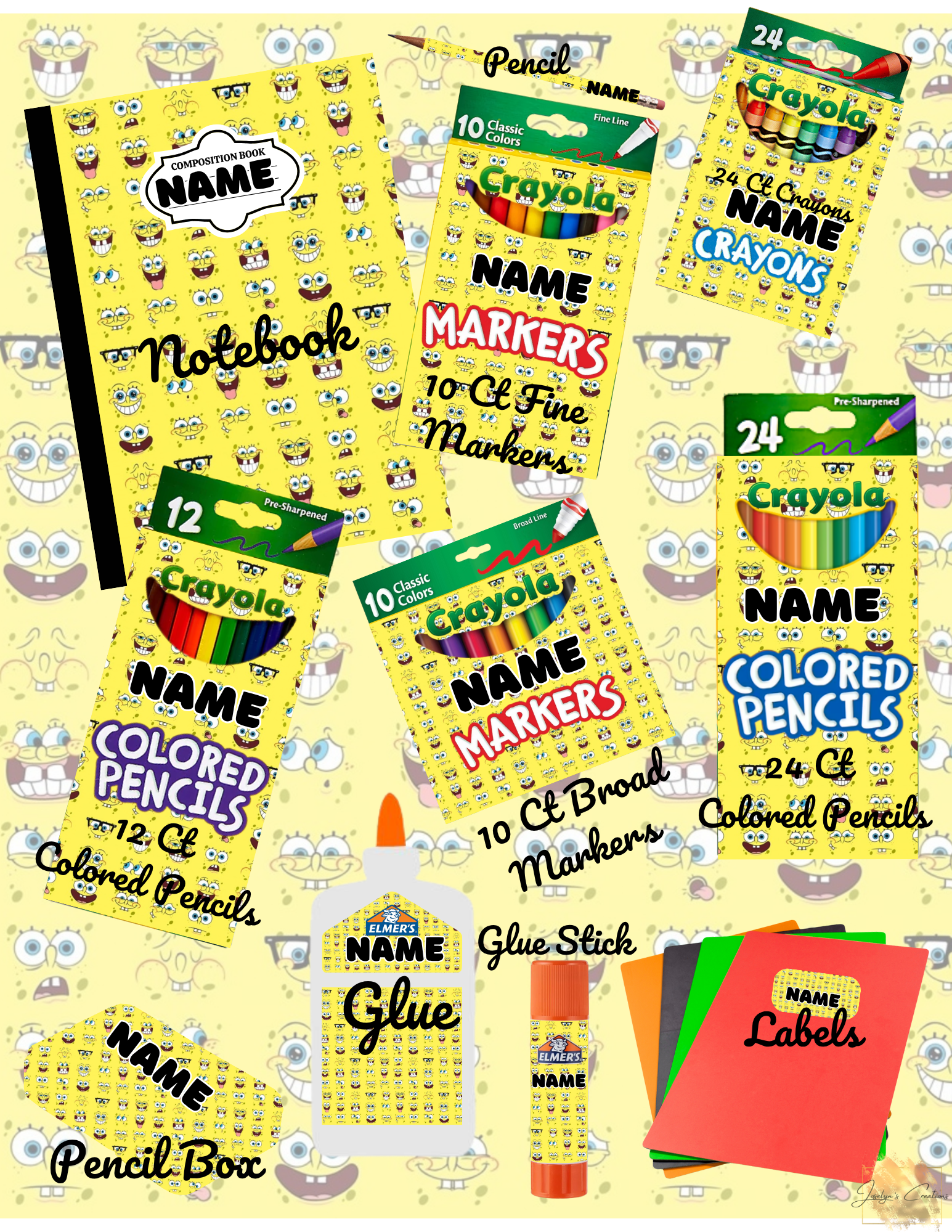 Spongebob School Supplies Template 4 - Payhip