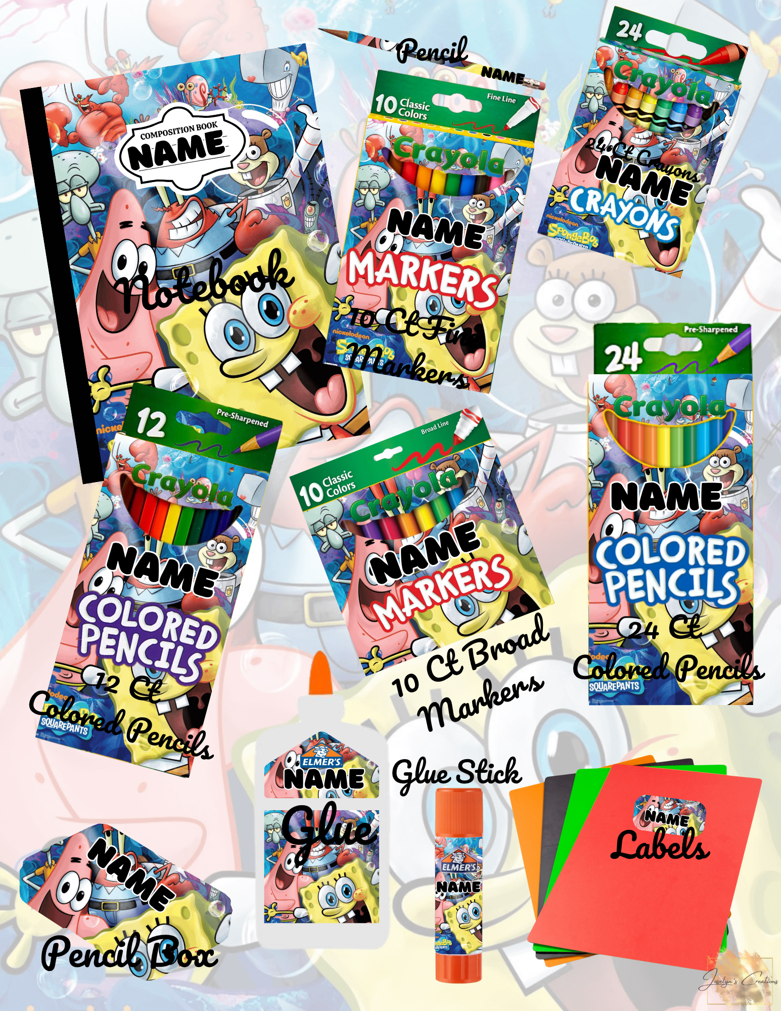 Spongebob School Supplies Template 7 - Payhip