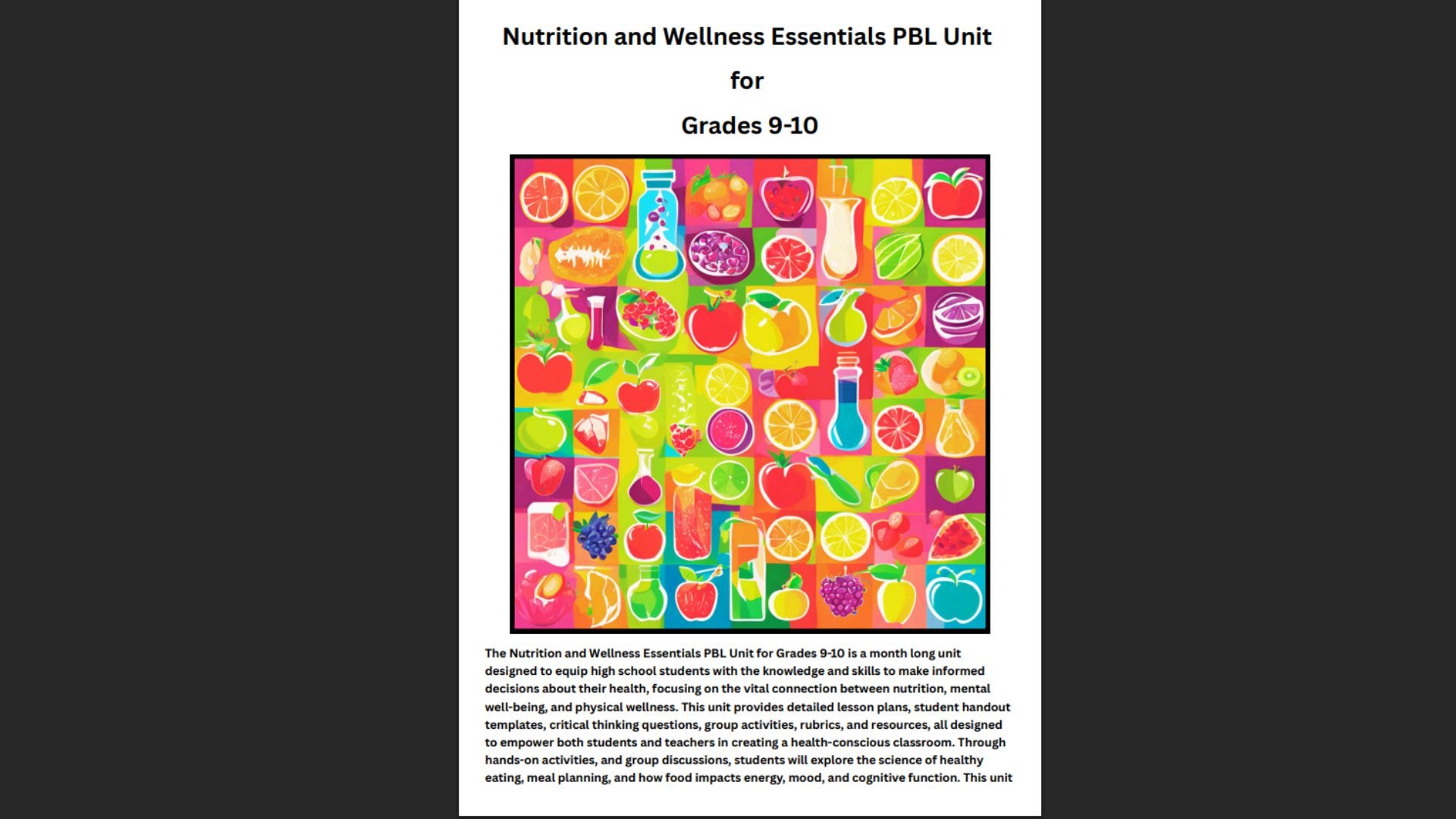 Nutrition & Wellness PBL Unit – Healthy Eating, Energy & Mental Health ...