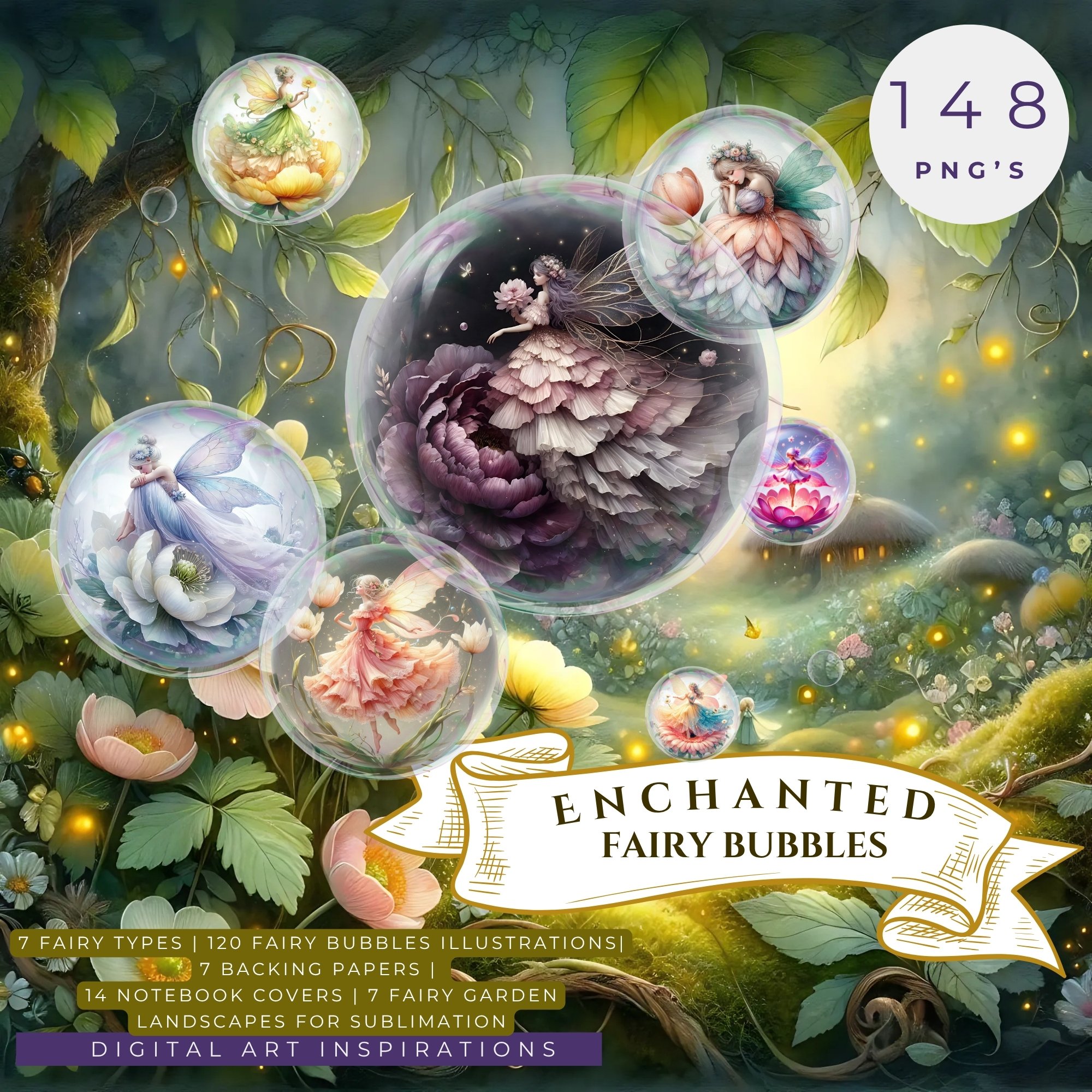 Enchanted Fairy Bubbles – Round Printable Art for Planners & DIY Gifts ...
