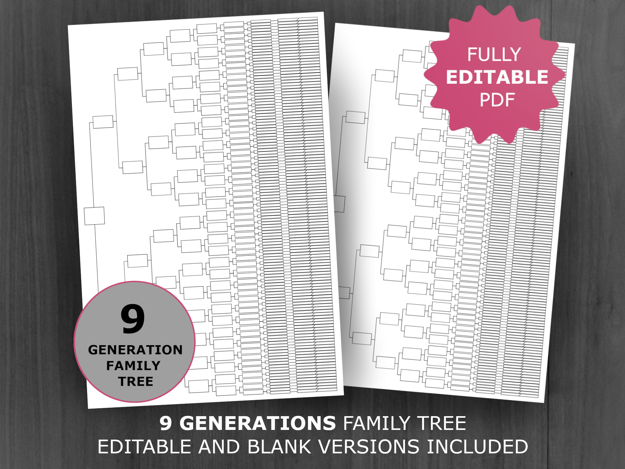 9 Generations Family Tree Chart. Printable and Editable Family Tree ...
