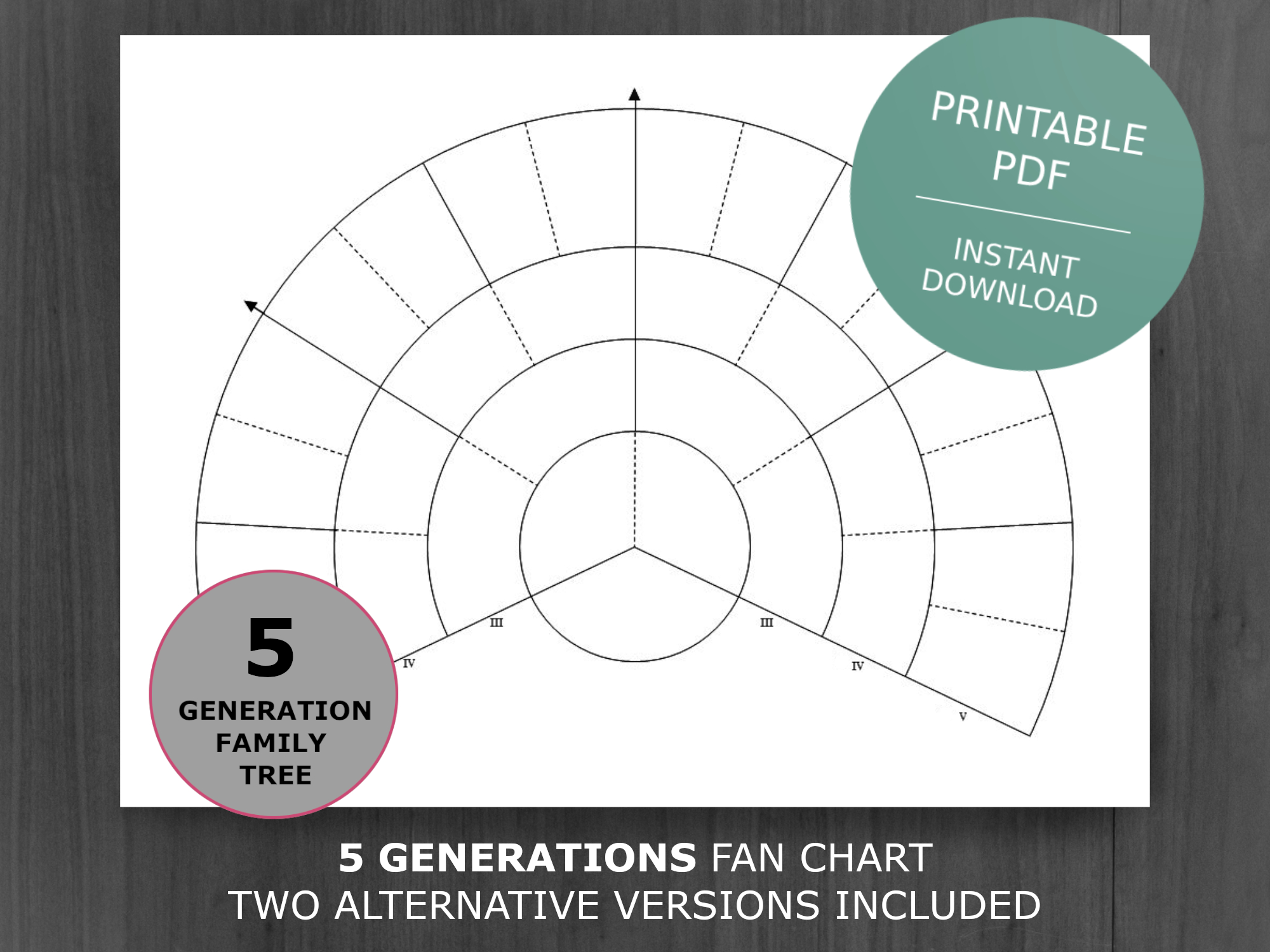 5 Generations Family Tree Fan Chart. Printable Family Tree Fan Chart ...