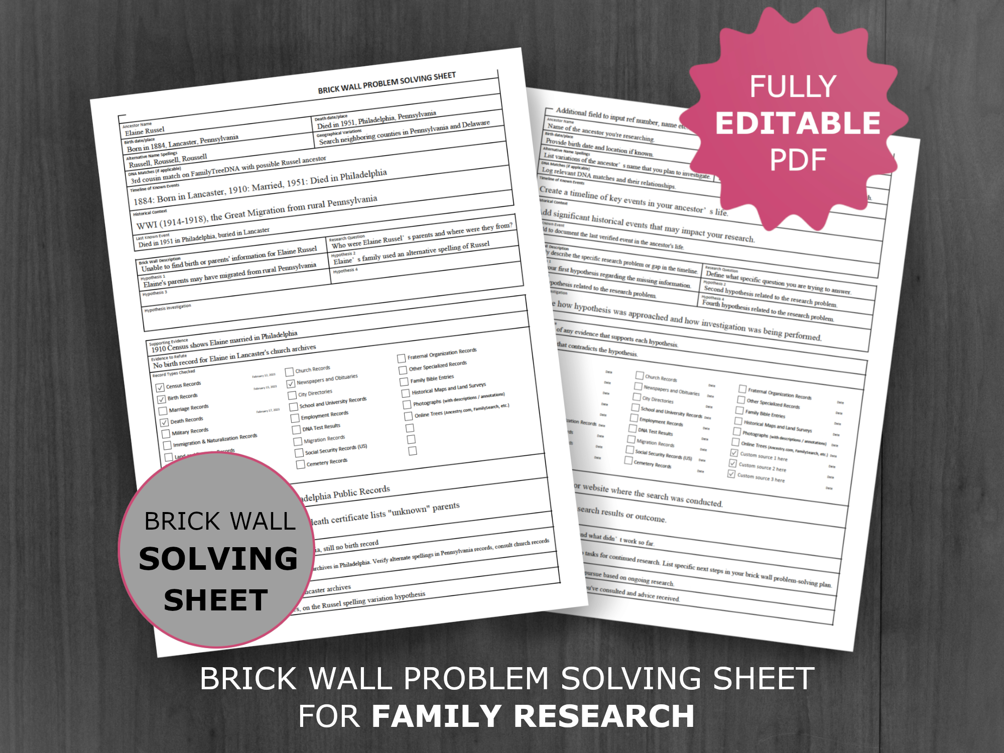Genealogy Brick Wall Problem Solving Template - Editable PDF for ...