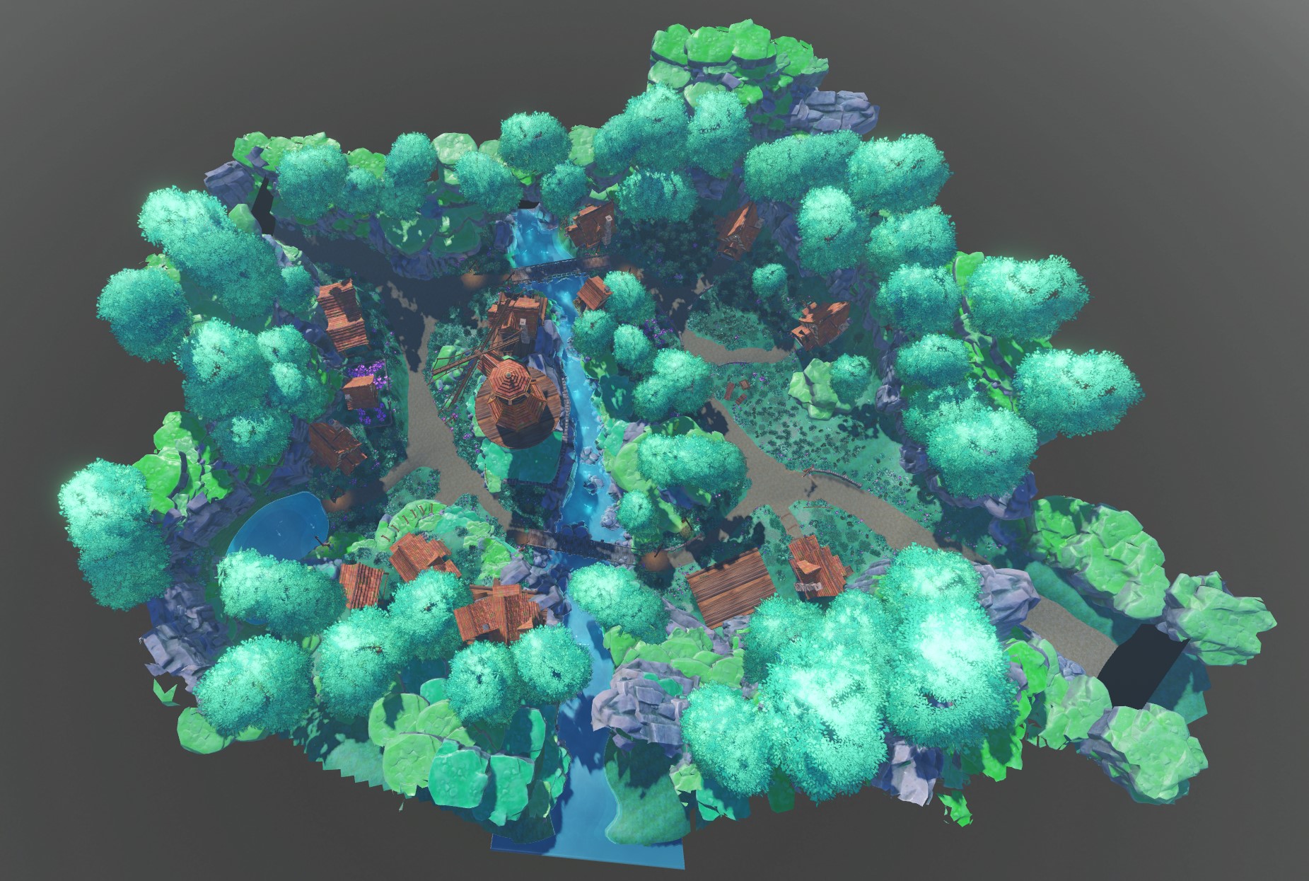 Anime-Styled Fantasy Village Roblox Map with Windmill & Waterfalls